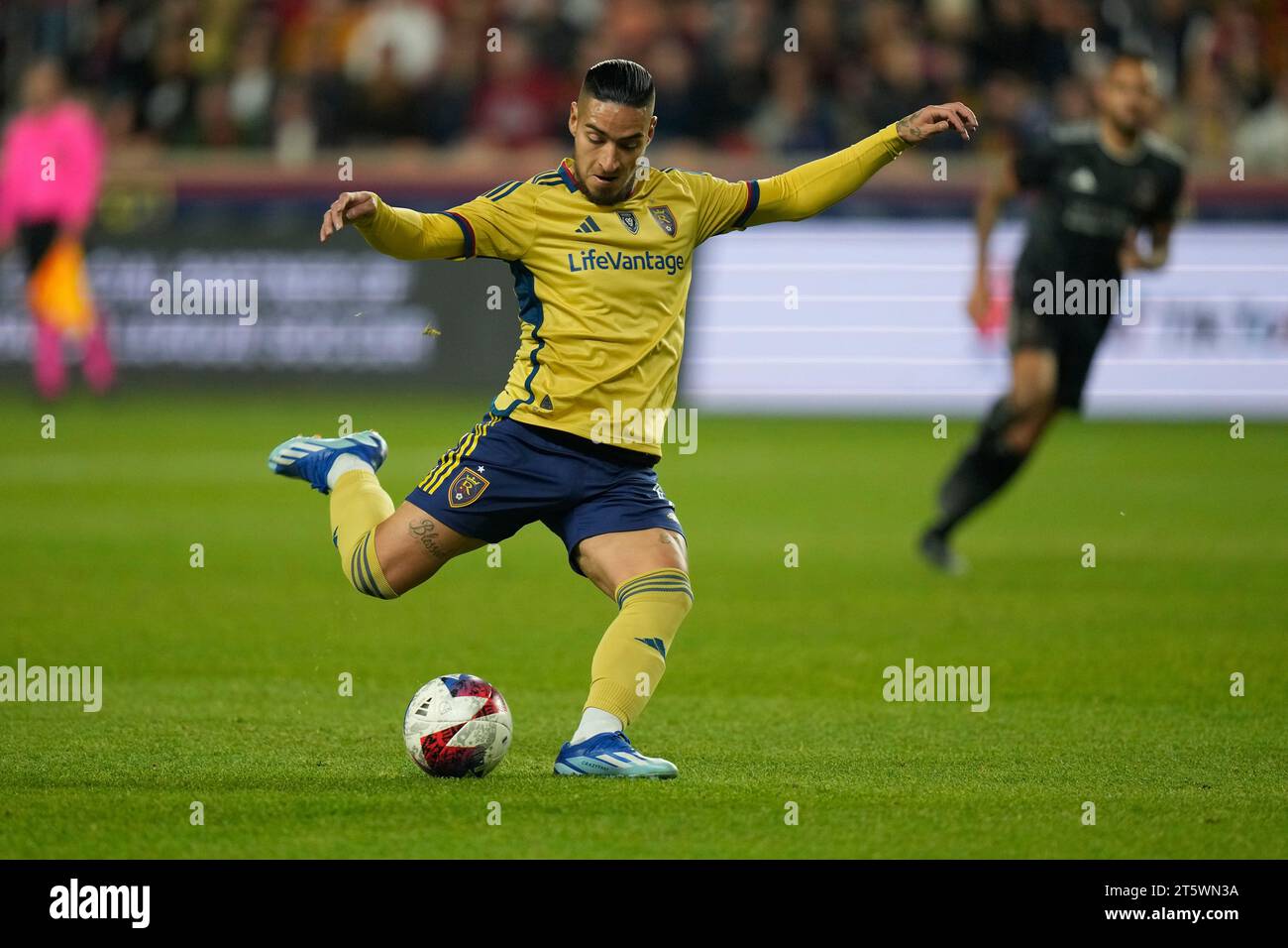 Real Salt Lake forward Cristian Arango (9) takes a shot during the ...