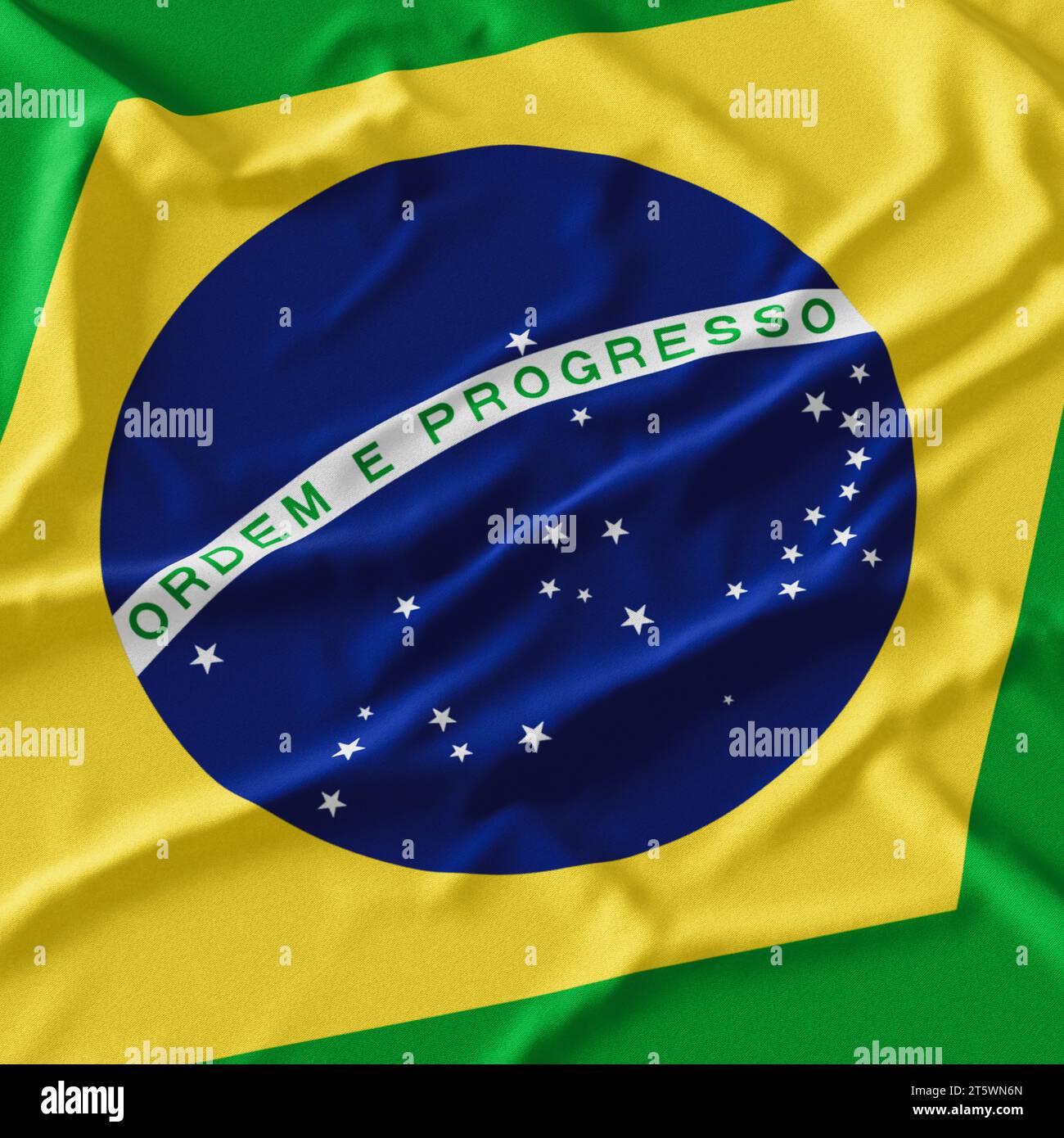 Flag of Brazil. Fabric textured Brazil flag isolated on white ...