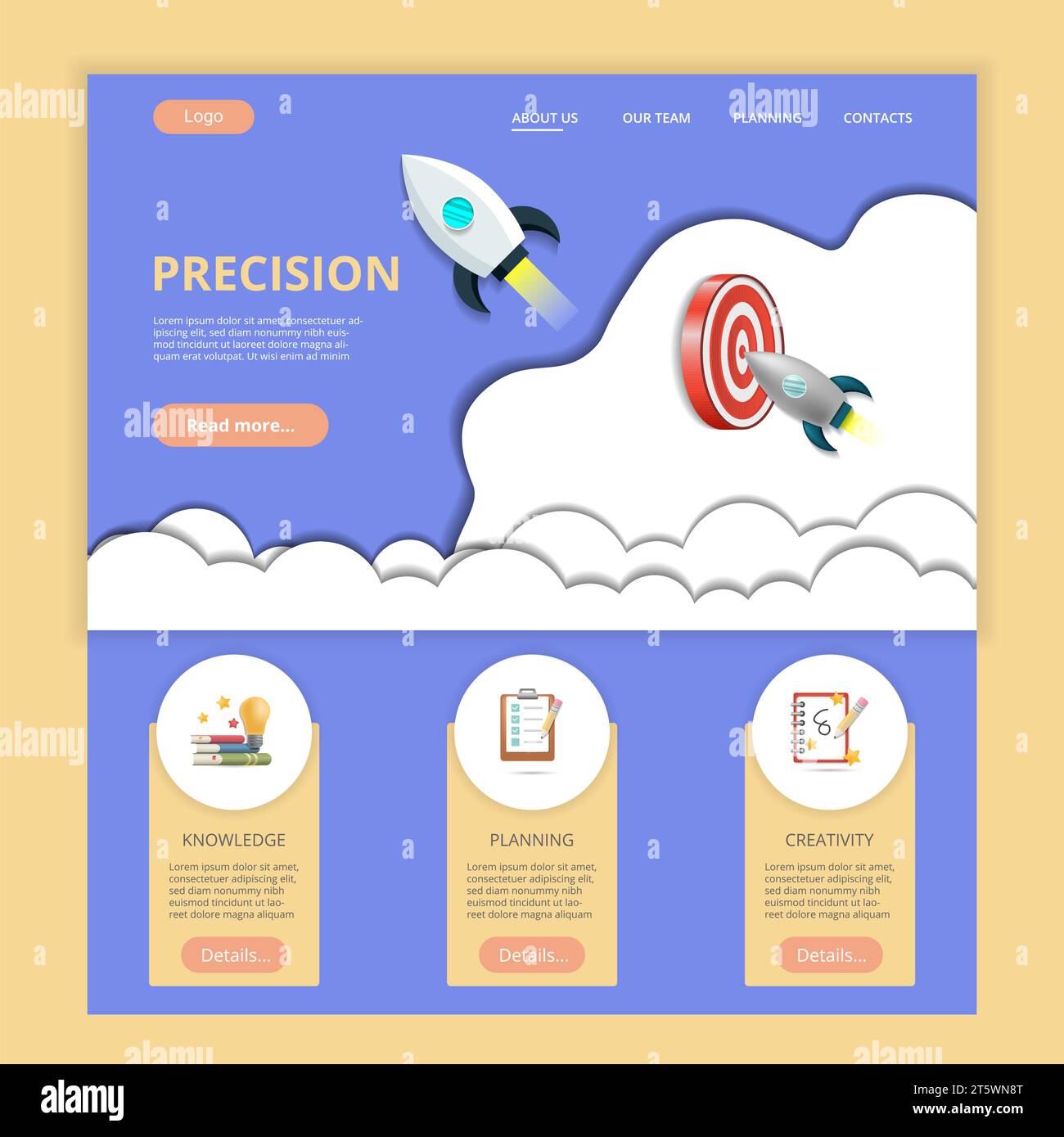 Precision flat landing page website template. Knowledge, planning ...