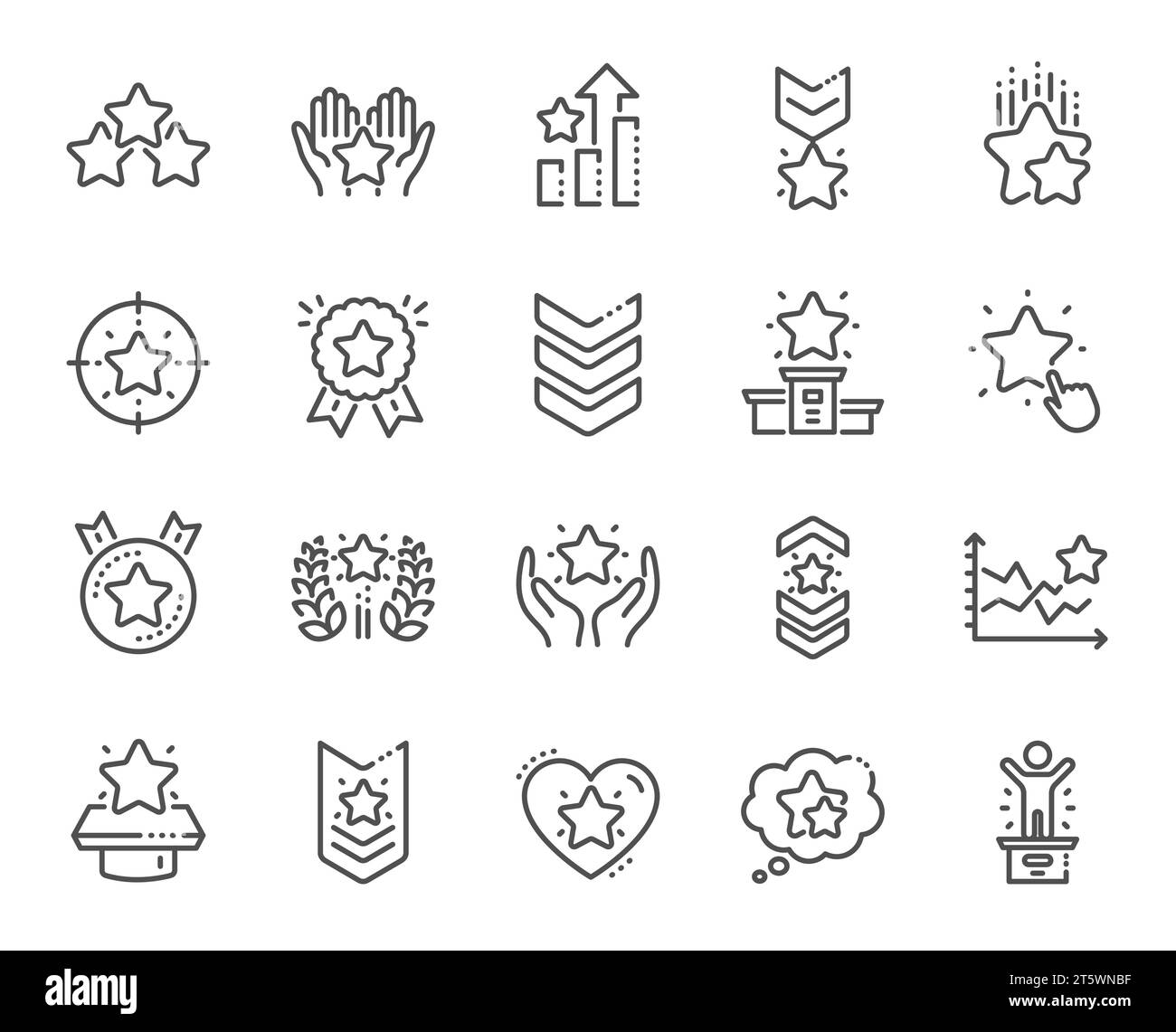 Ranking line icons. First place, star rating and winner medal. Vector ...