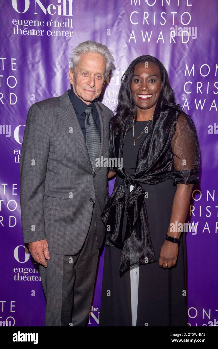 Michael Douglas and Tiffani Gavin attend the Eugene O'Neill Theatre ...