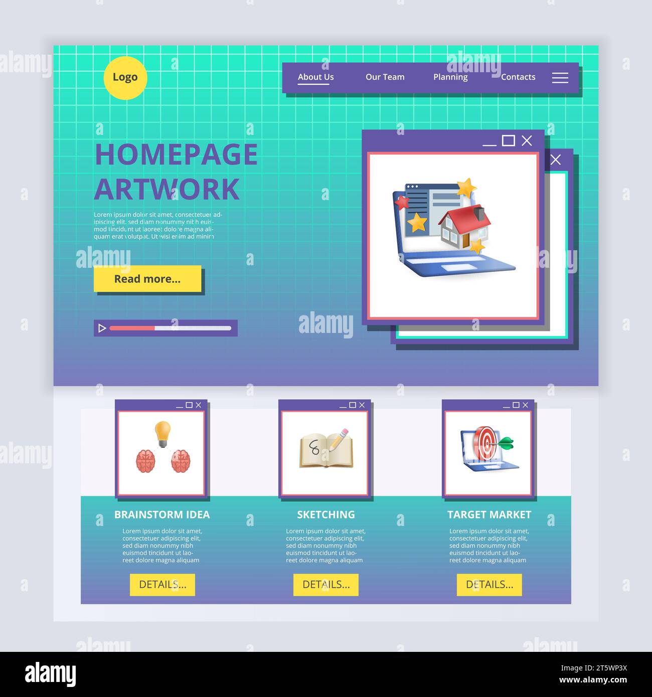 Homepage artwork flat landing page website template. Brainstorm idea ...