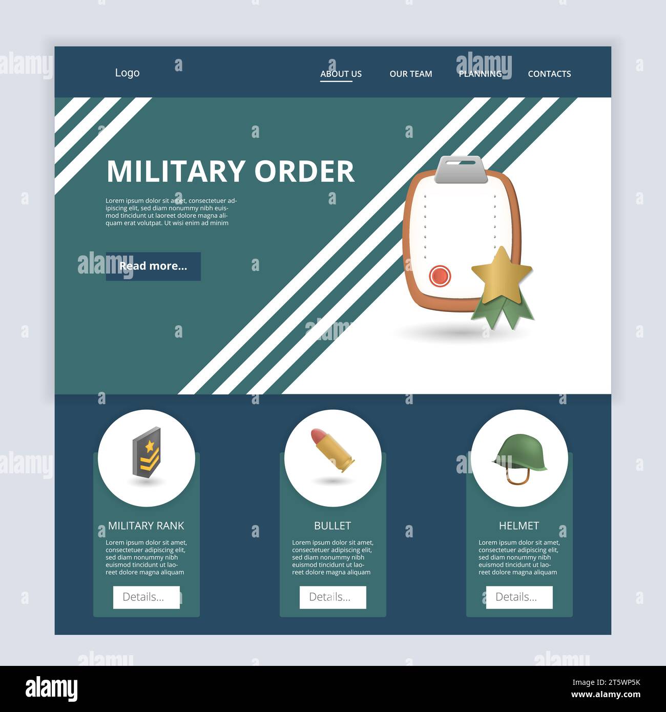 Military order flat landing page website template. Military rank ...