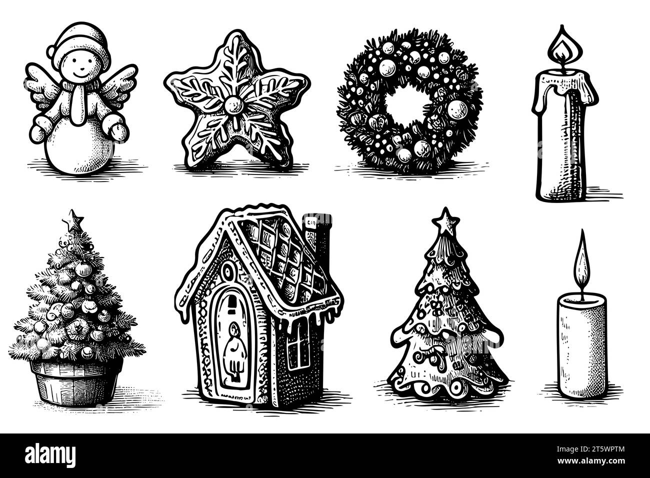 Christmas hand drawn decorations, vector sketch elements. Traditional ...