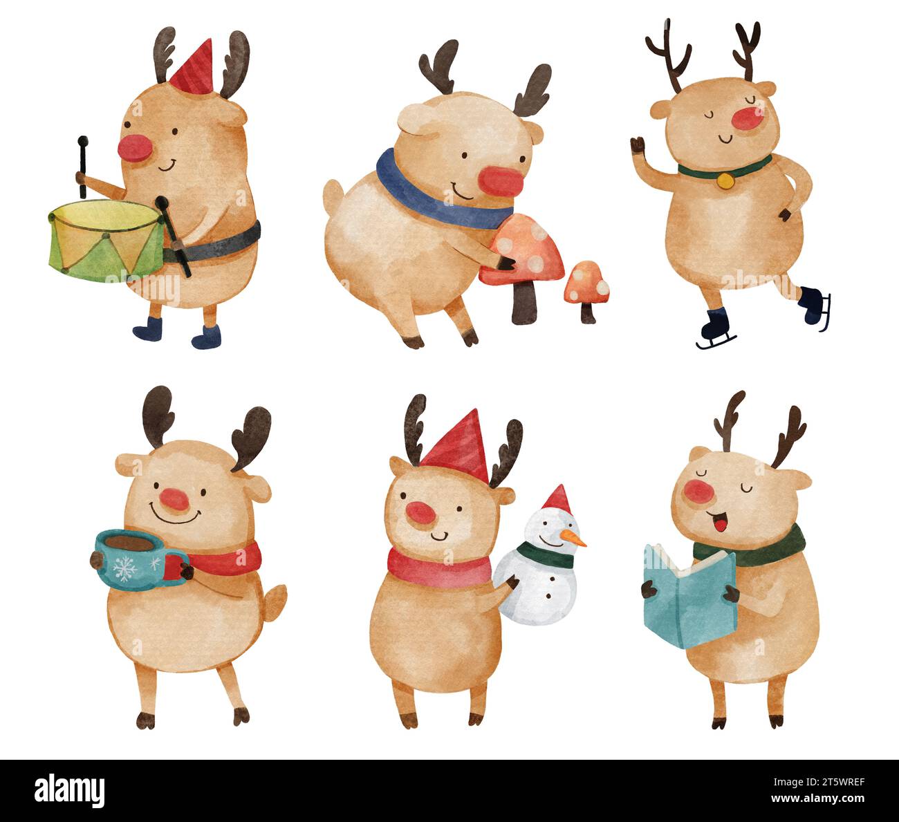 Reindeer . Christmas theme . Watercolor paint cartoon characters ...