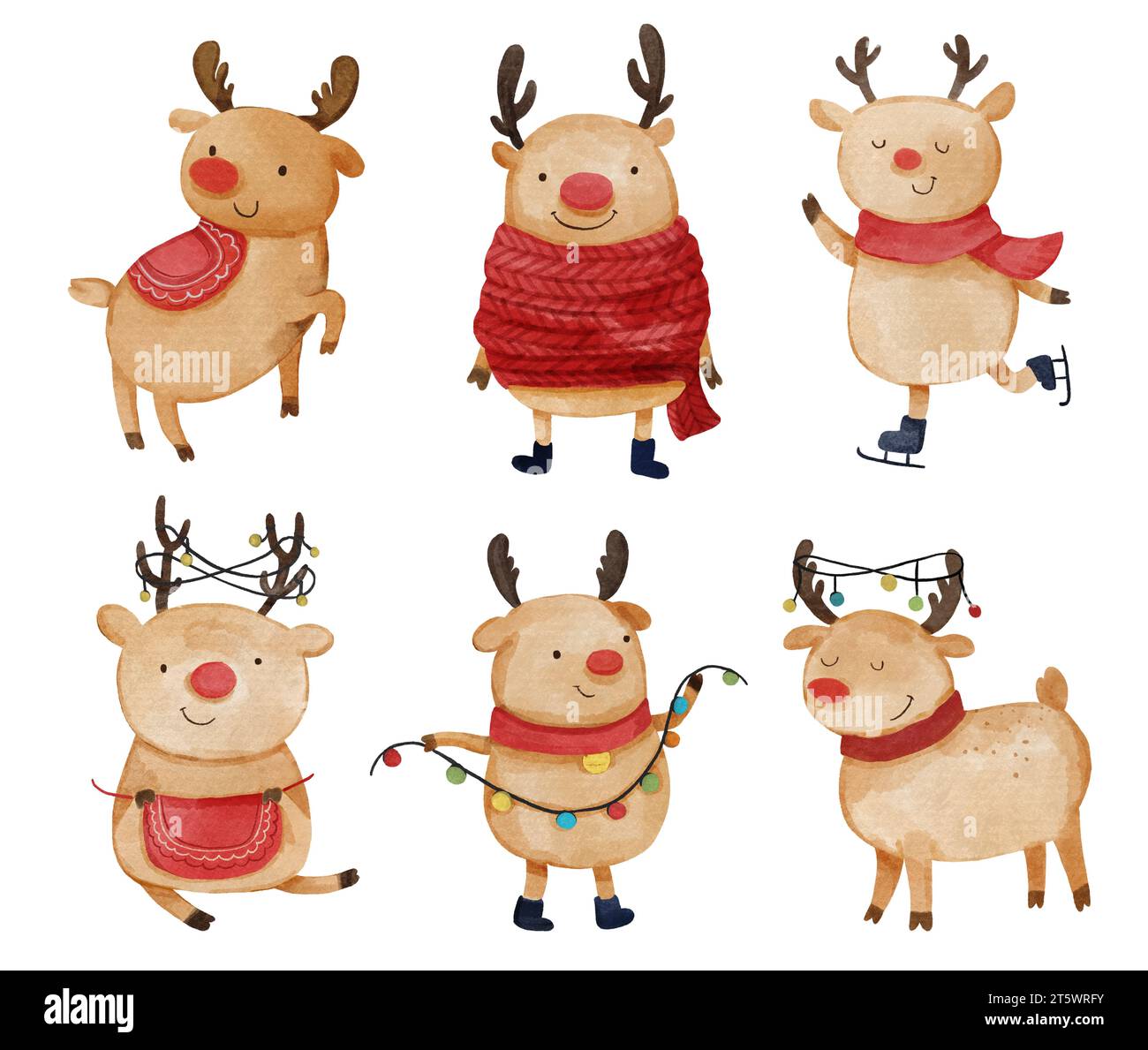 Reindeer . Christmas theme . Watercolor paint cartoon characters ...