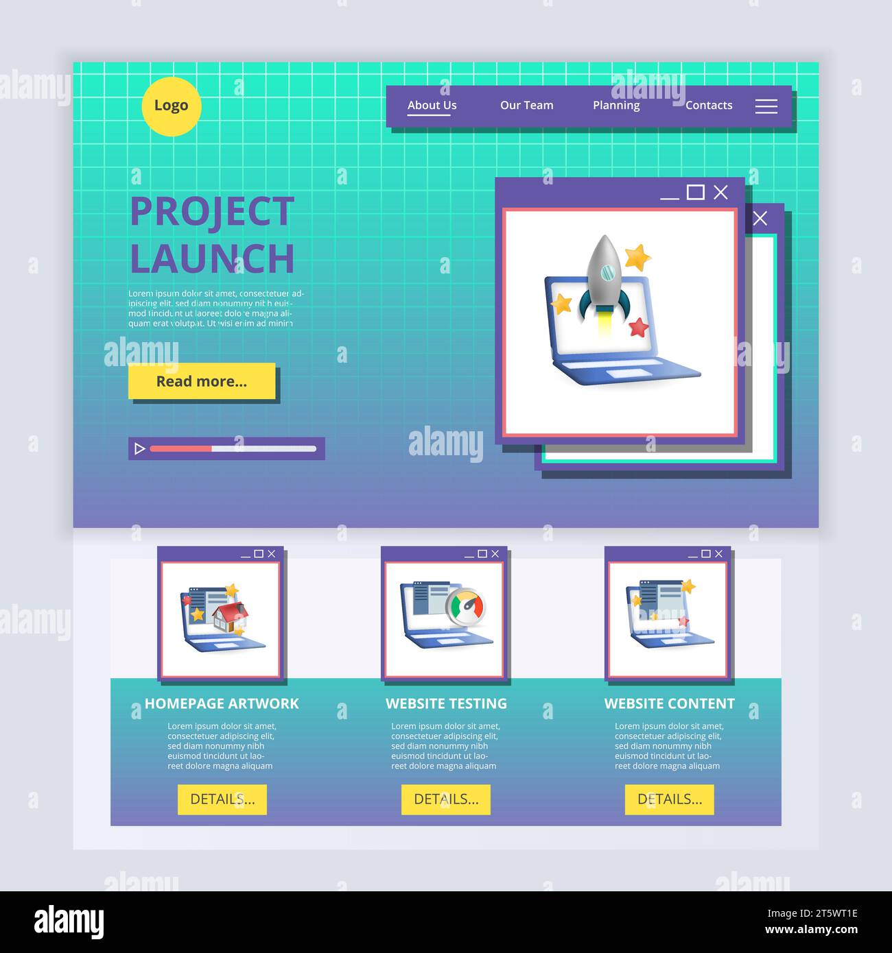 Project launch flat landing page website template. Homepage artwork ...