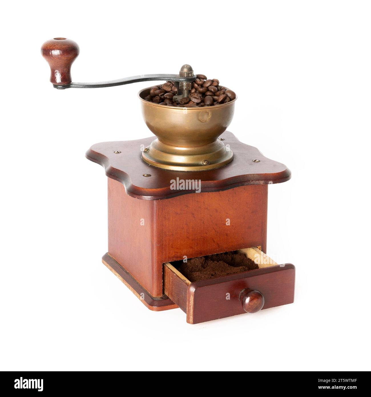 Retro wooden coffee mill on the white background Stock Photo - Alamy