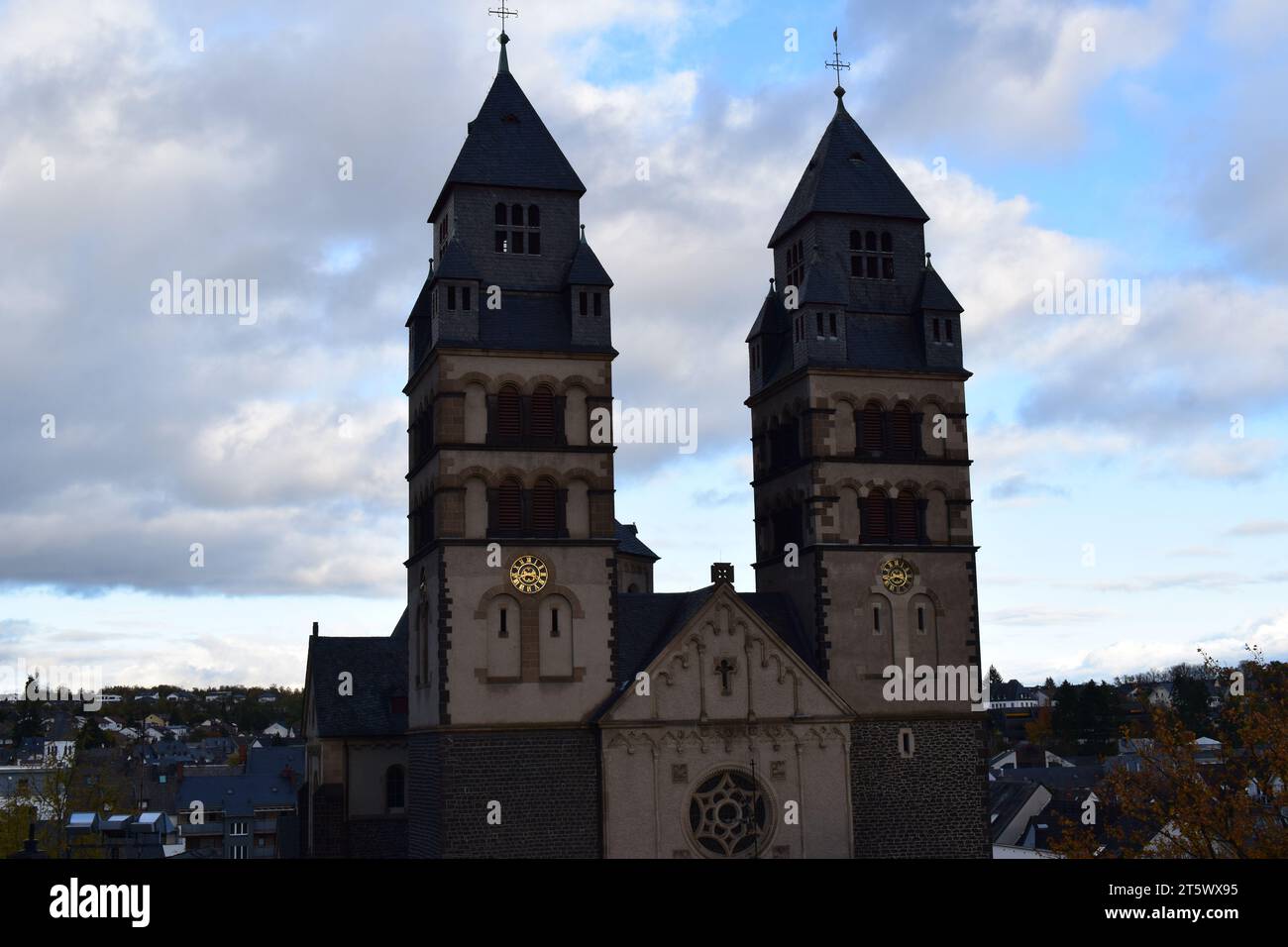 church twin towers in Mayen Stock Photo - Alamy
