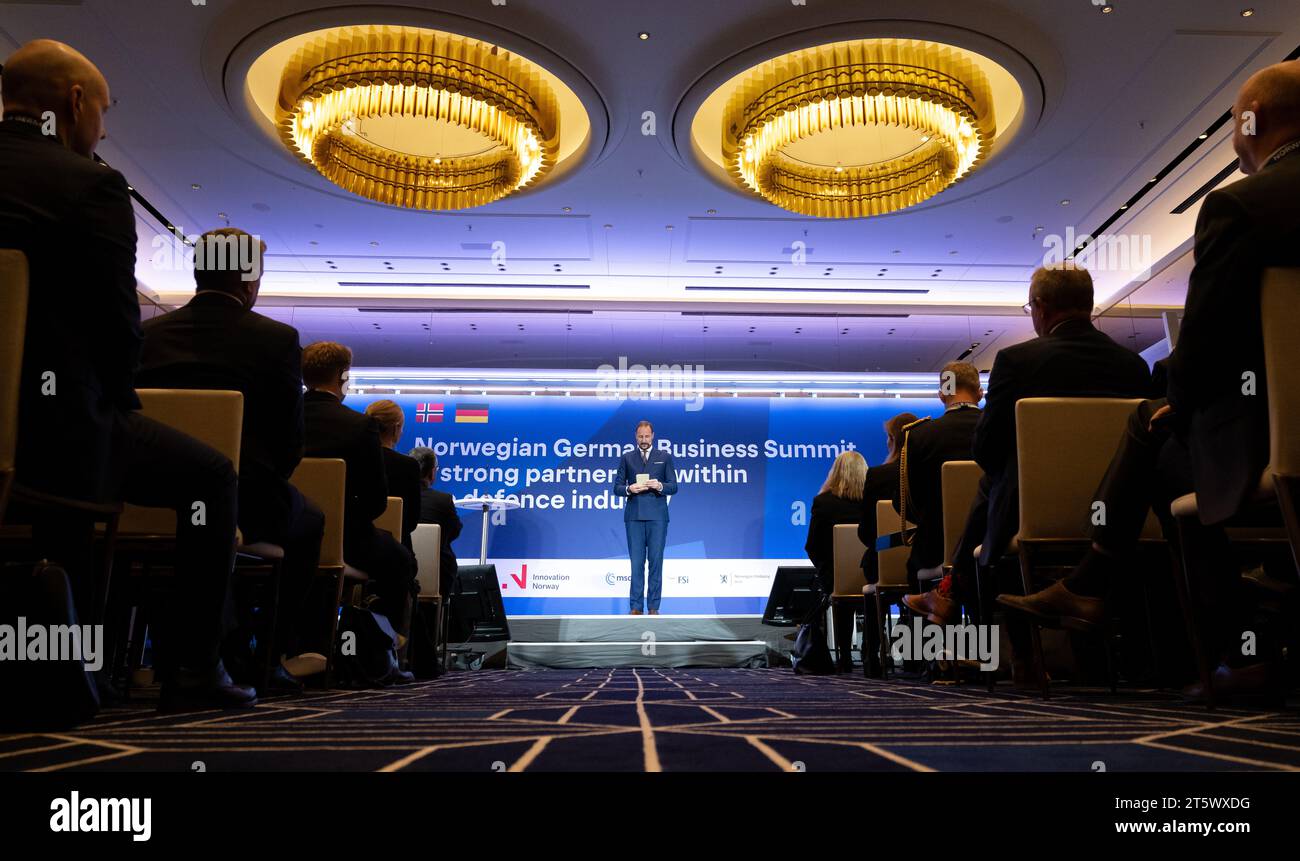 Munich, Germany. 07th Nov, 2023. Haakon, Crown Prince of Norway, takes part in the Norwegian ...