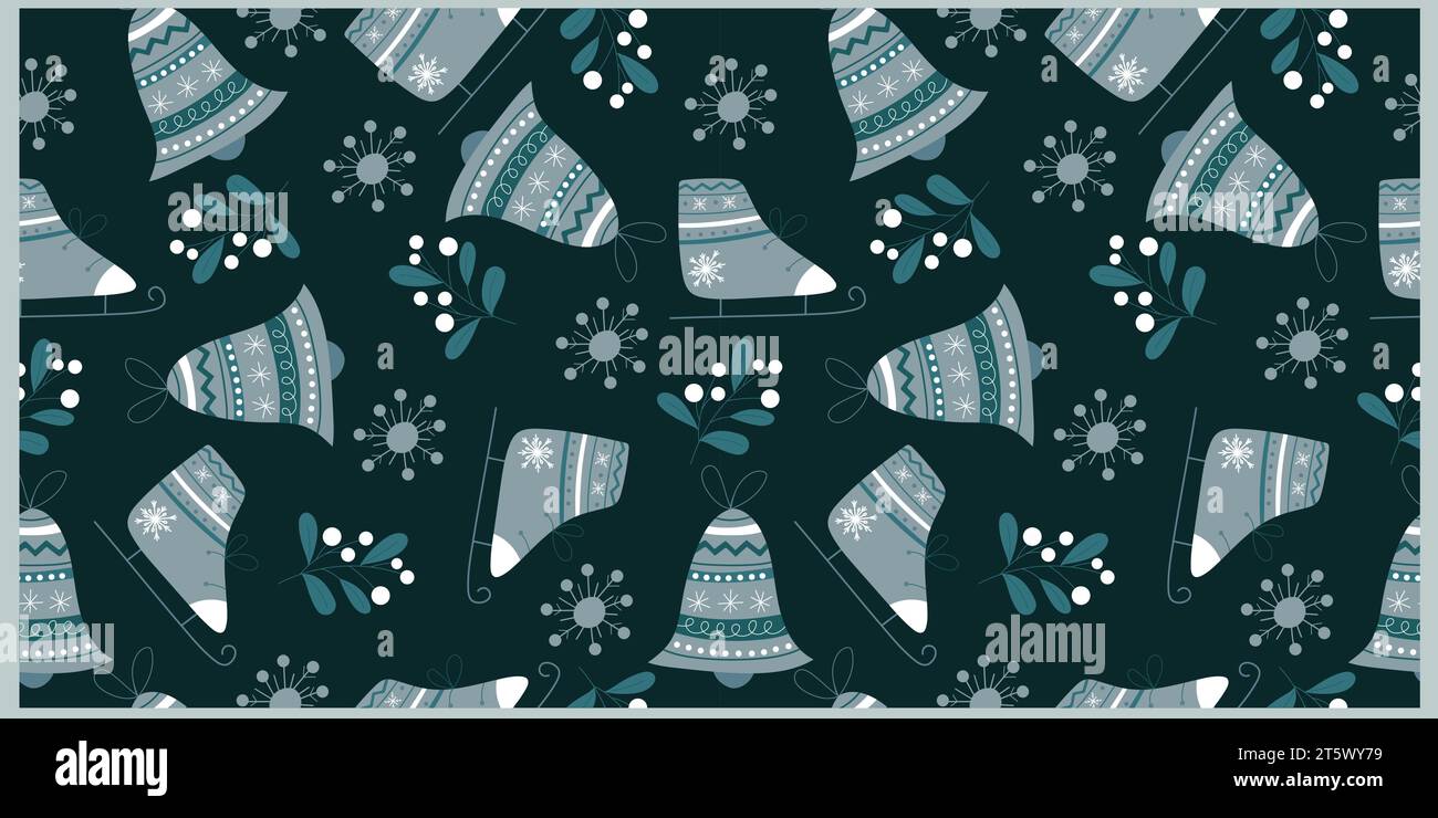 Hand drawn seamless winter pattern with Christmas bell, skate and ...