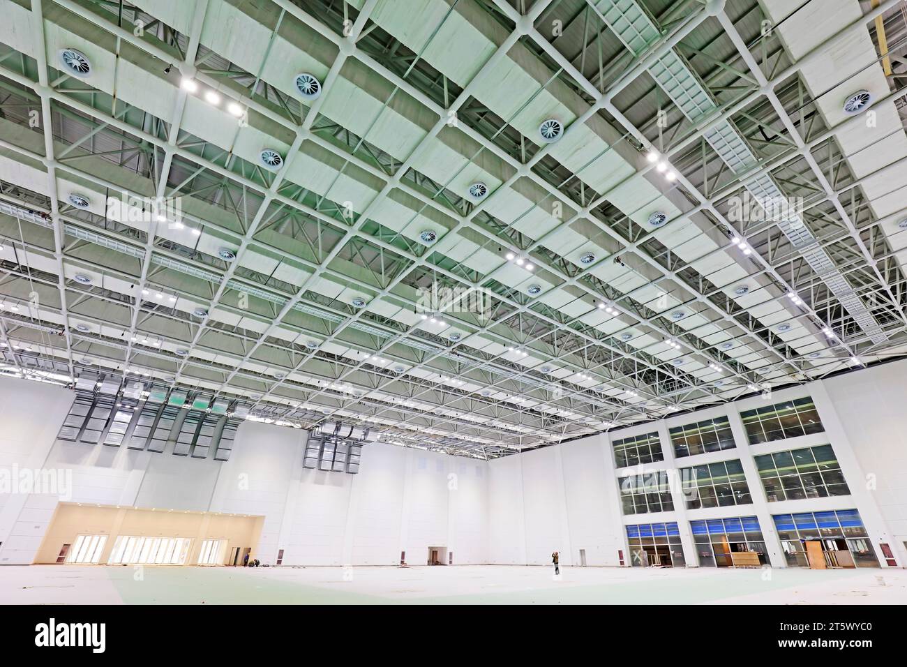 steel structure geometry construction in a hall Stock Photo - Alamy