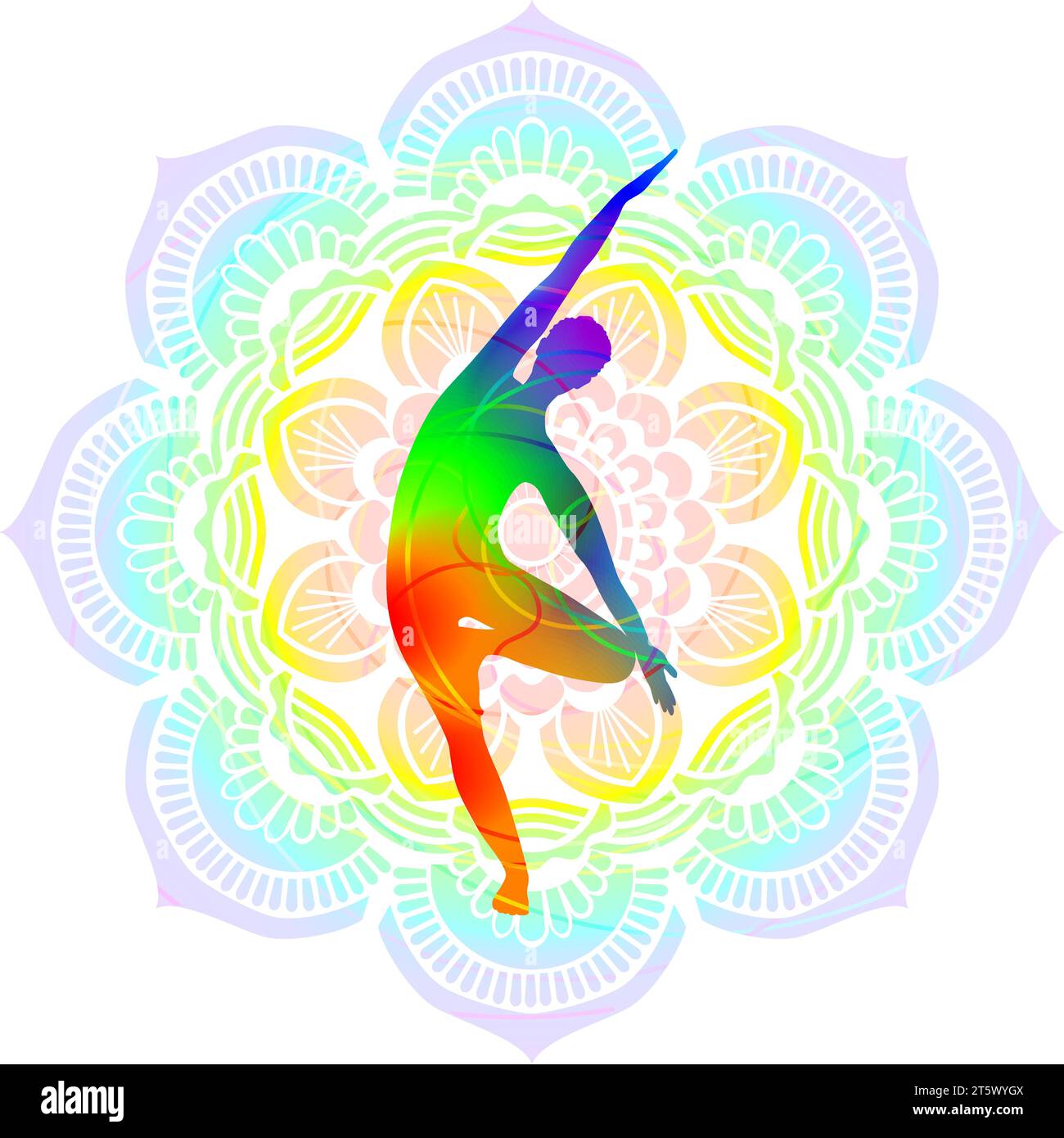 Colorful silhouette of yoga. Vrikshasana. Bhagirathasana. Tree with ...