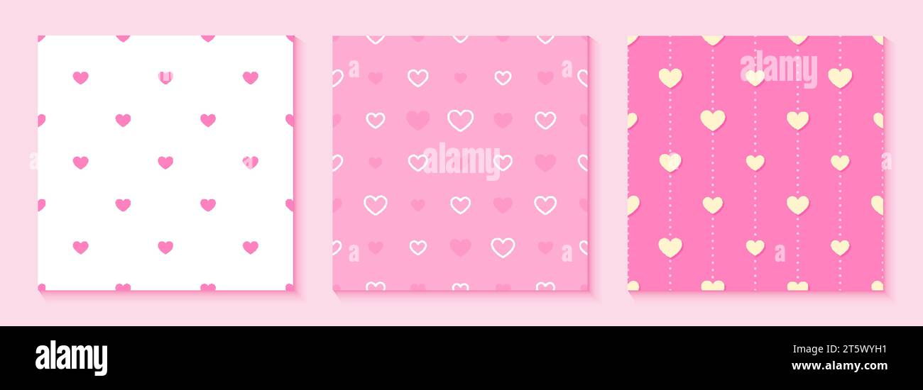 Pink love heart valentine seamless pattern flat set. Romantic element ...