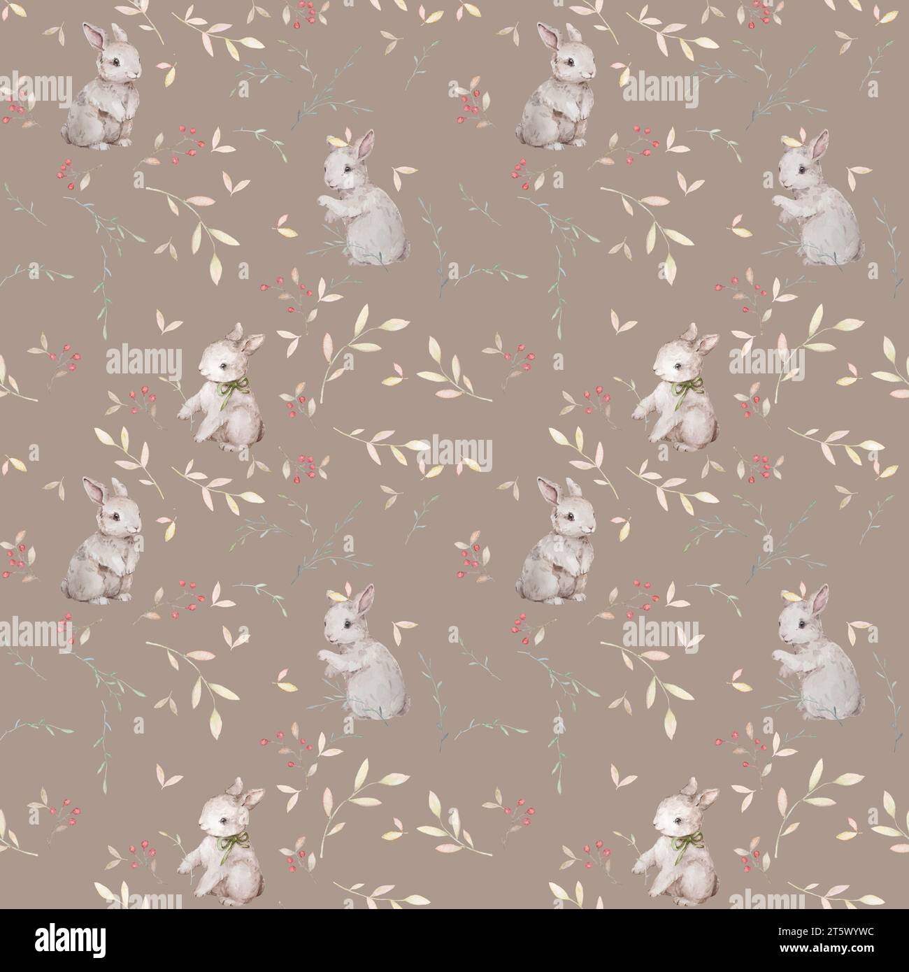 Rabbit Bunny Seamless Pattern, Woodland Animals Wallpaper, Watercolor ...
