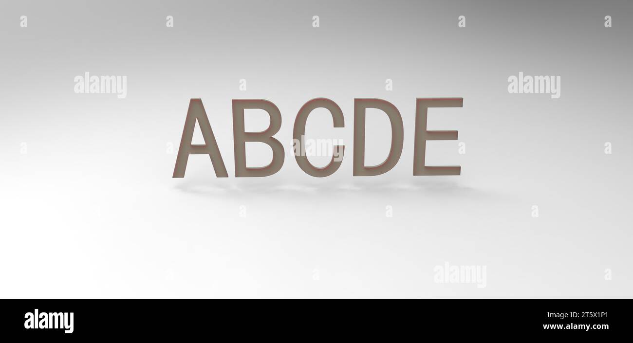 3D font "ABCDE" in white background, computer generated images Stock ...