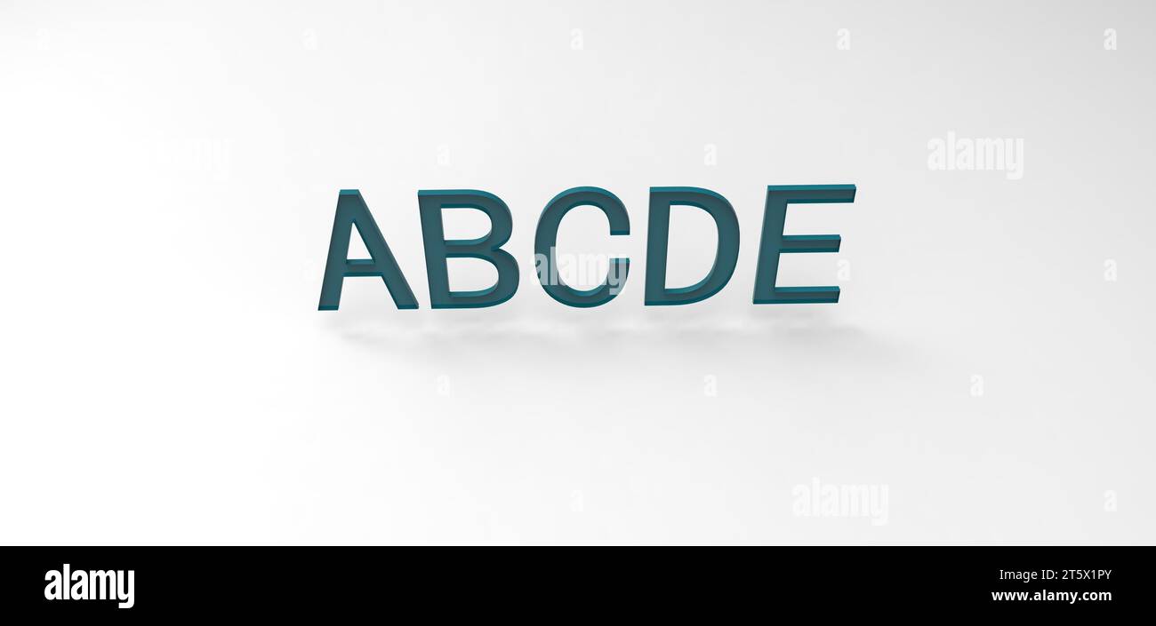 3D font "ABCDE" in white background, computer generated images Stock ...