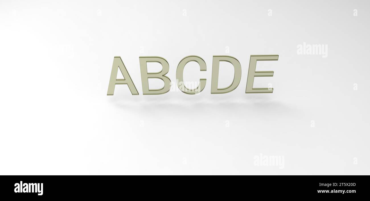 3D font "ABCDE" in white background, computer generated images Stock ...