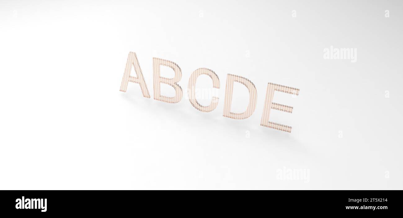3D font "ABCDE" in white background, computer generated images Stock ...