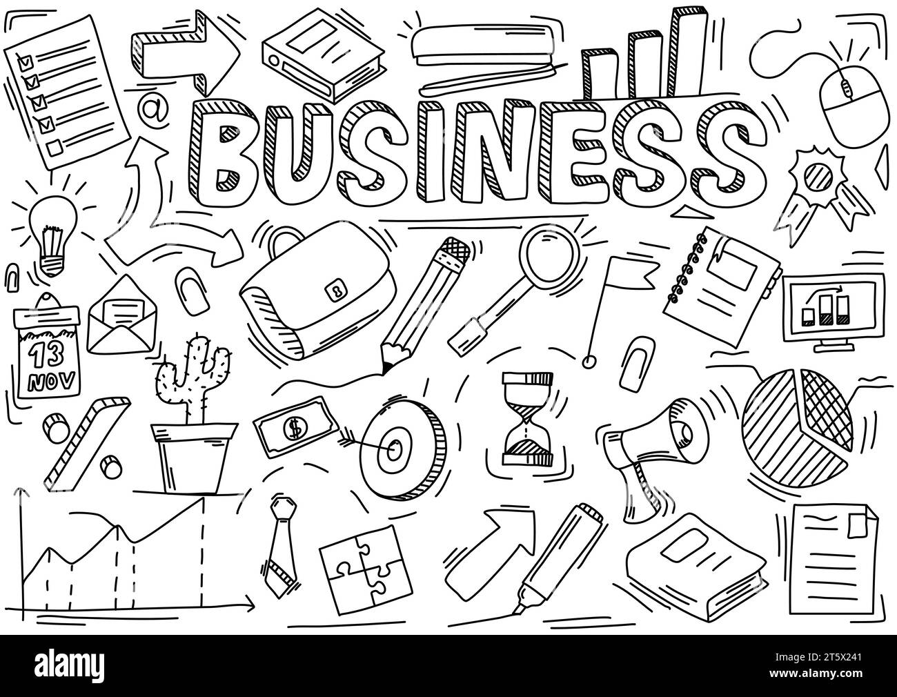 Set of business doodle pictures, vector illustration Stock Vector Image ...