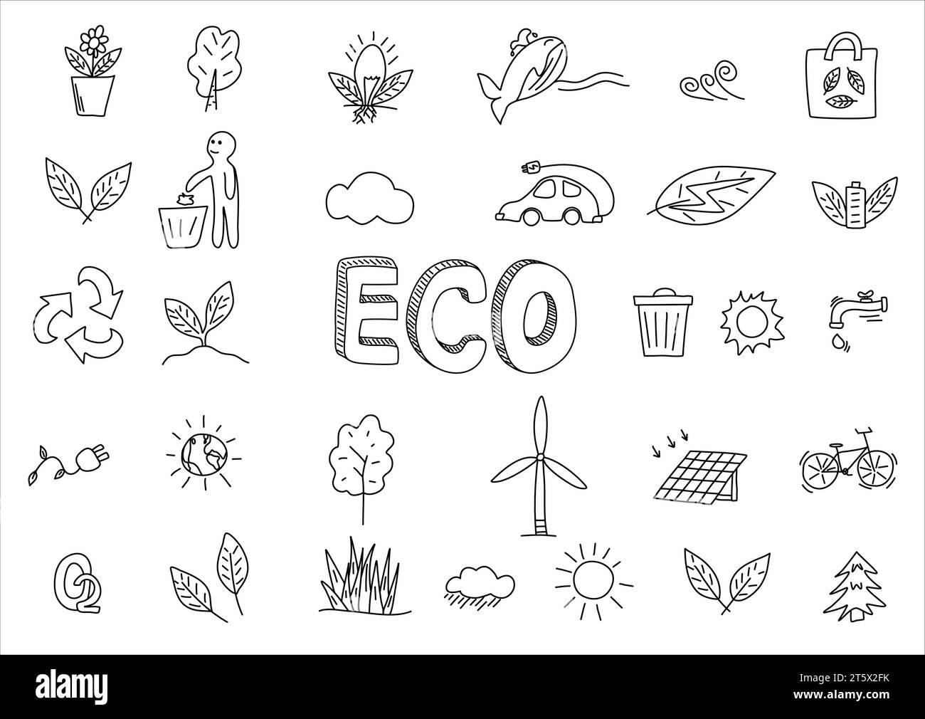 Set of ecology doodle pictures, vector illustration Stock Vector Image ...