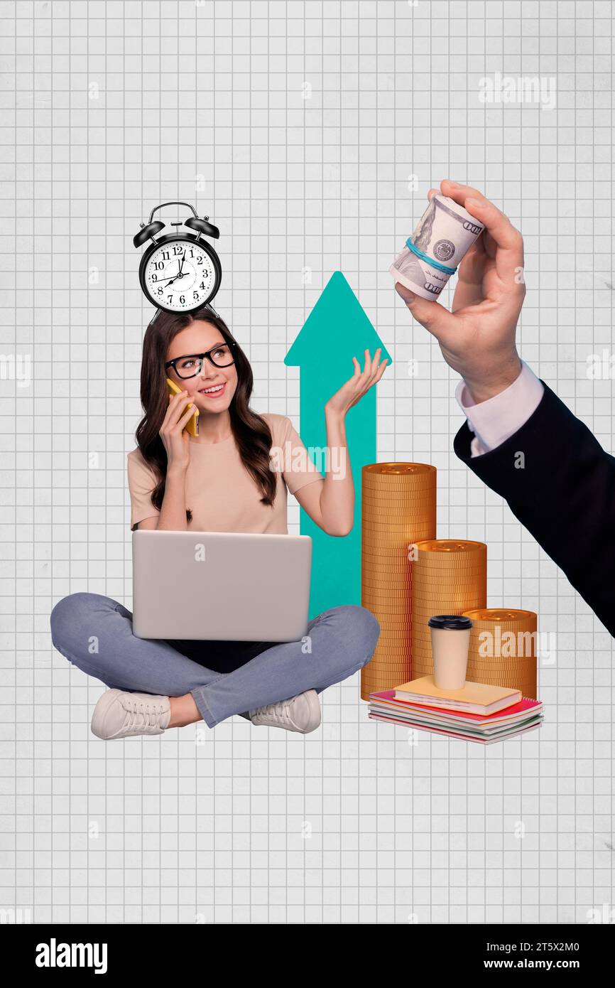 Collage sketch of happy hardworking girl studying business school ...