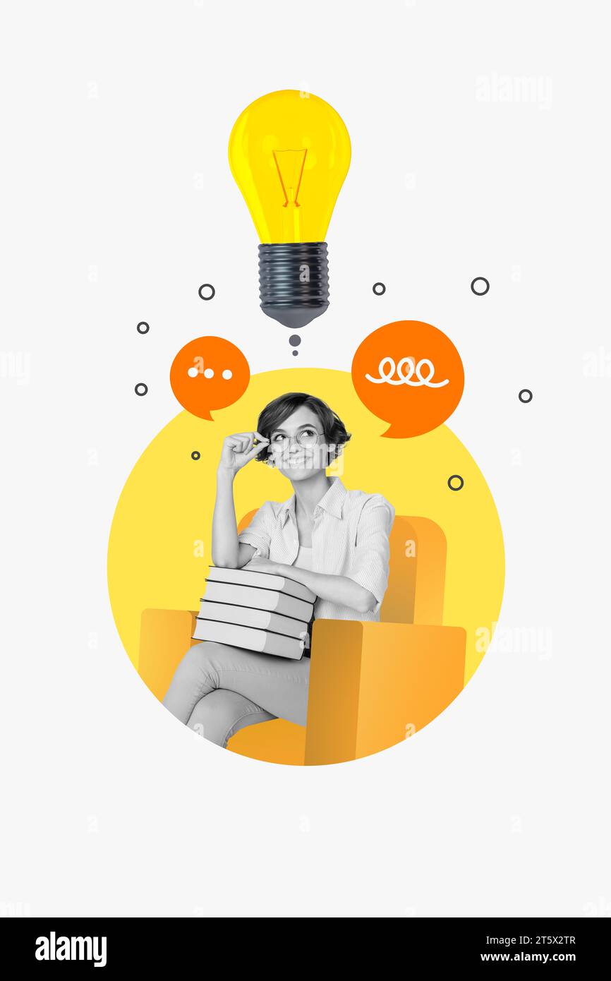 Creative template graphics collage image of thoughtful smart lady ...