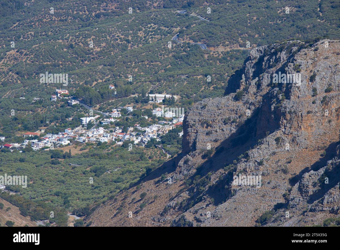 A Deep gorge with the village of Ano Kera in the background, Crete ...