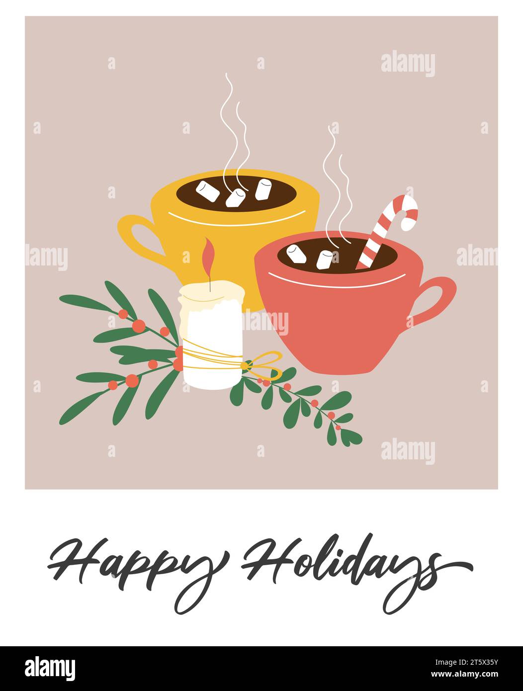 Two cups hot chocolate marshmallows Stock Vector Images - Alamy