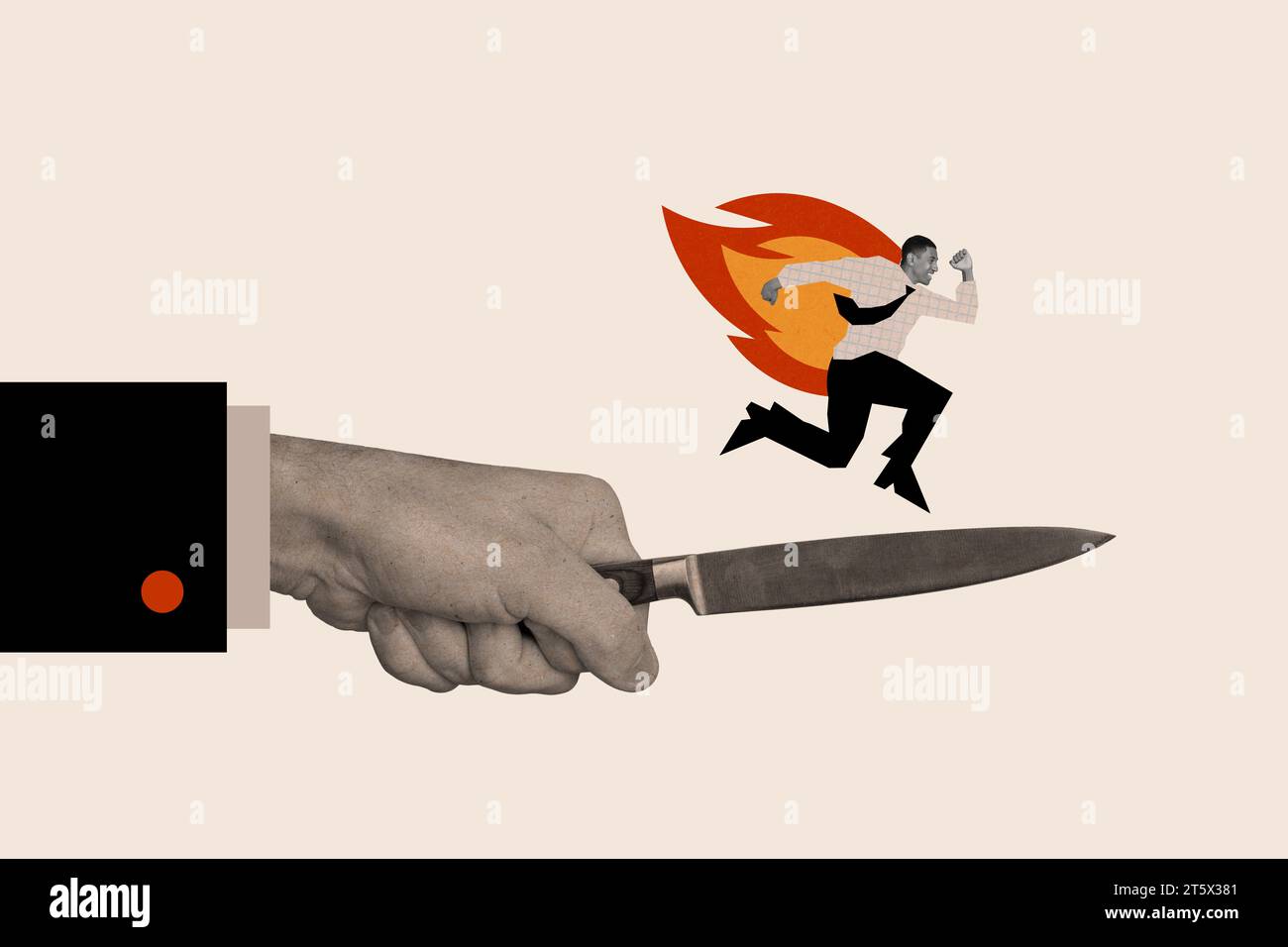Collage image sketch of crazy guy running fast huge arm sharp knife ...