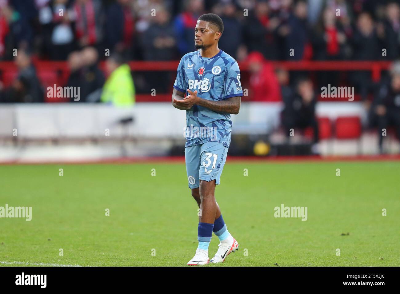 Leon Bailey #31 of Aston Villa applauds the travelling fans after the ...