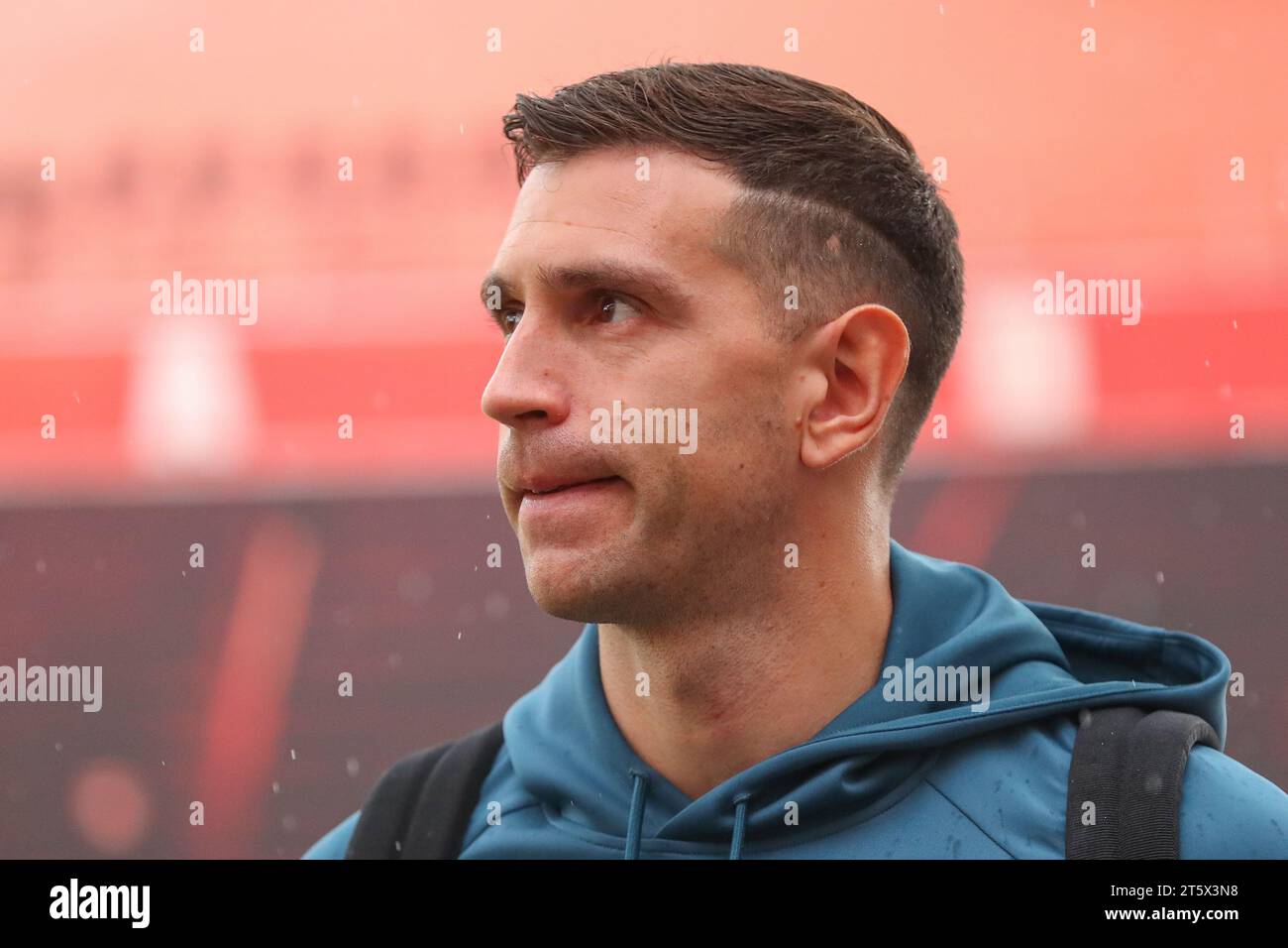 Emiliano Martínez #1 of Aston Villa arrives ahead of the Premier League ...