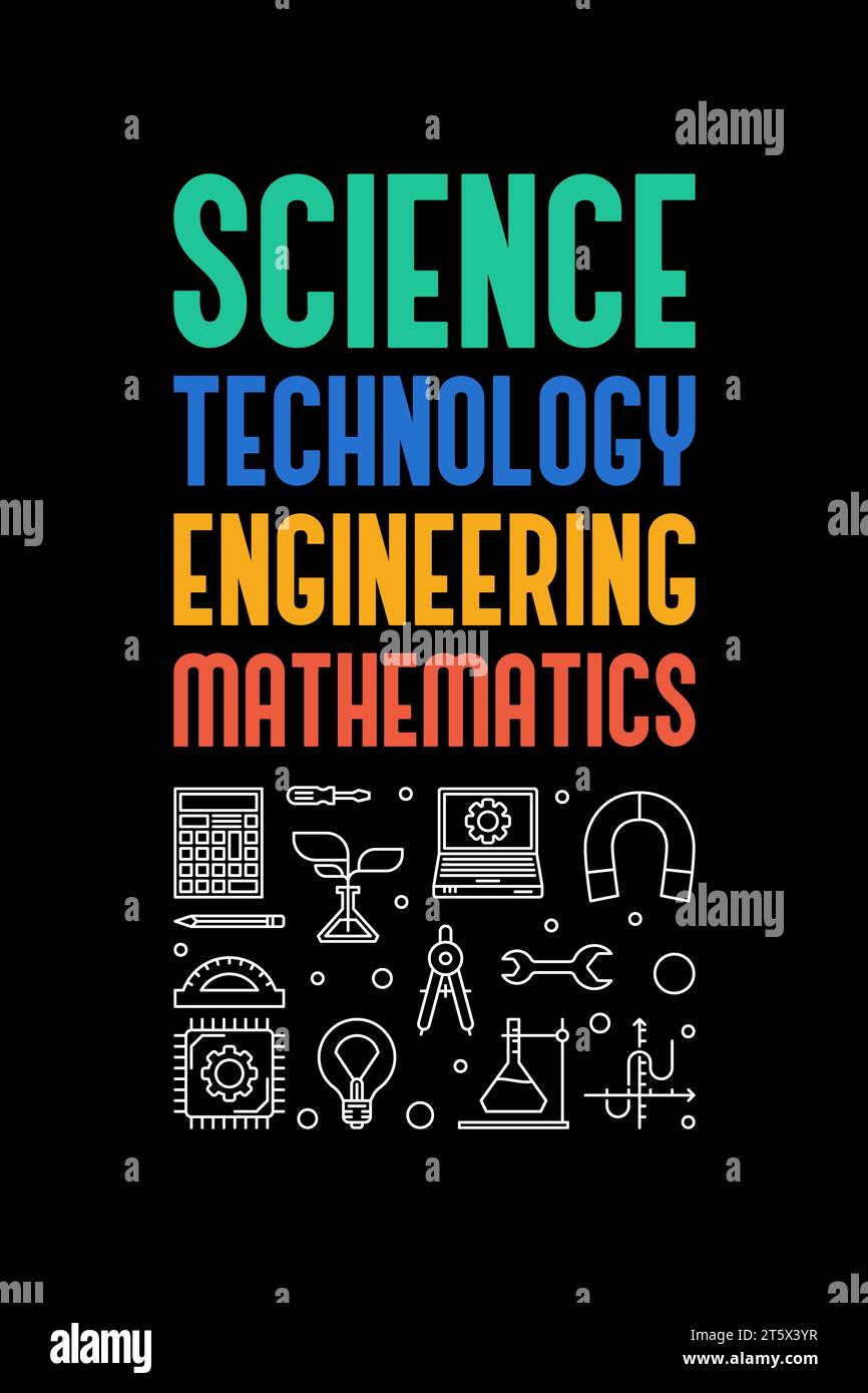 Science, Technology, Engineering and Maths banner. STEM vector outline ...