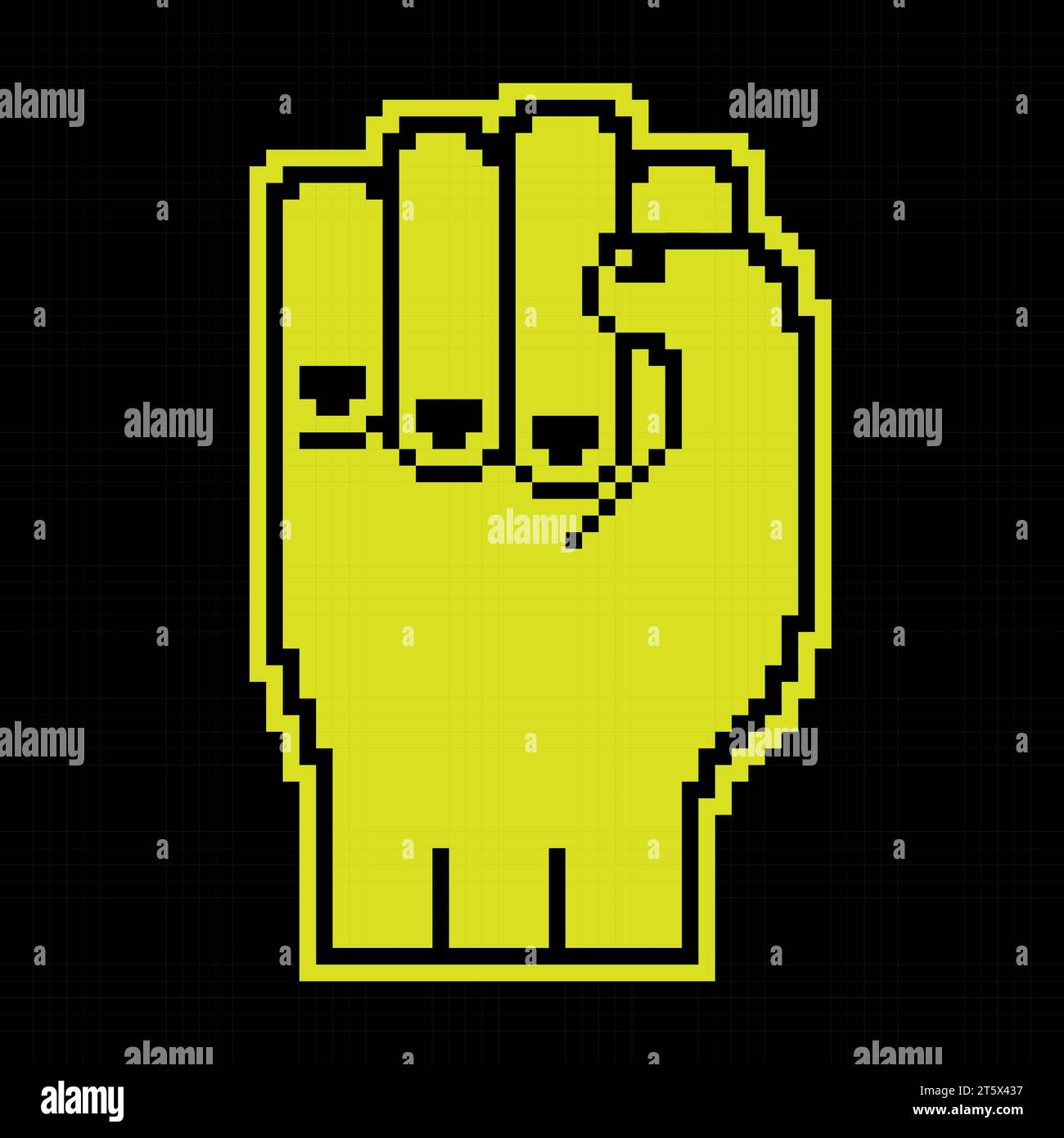 Hand clenched fist Pixel silhouette icon. Symbol of strength and fight ...