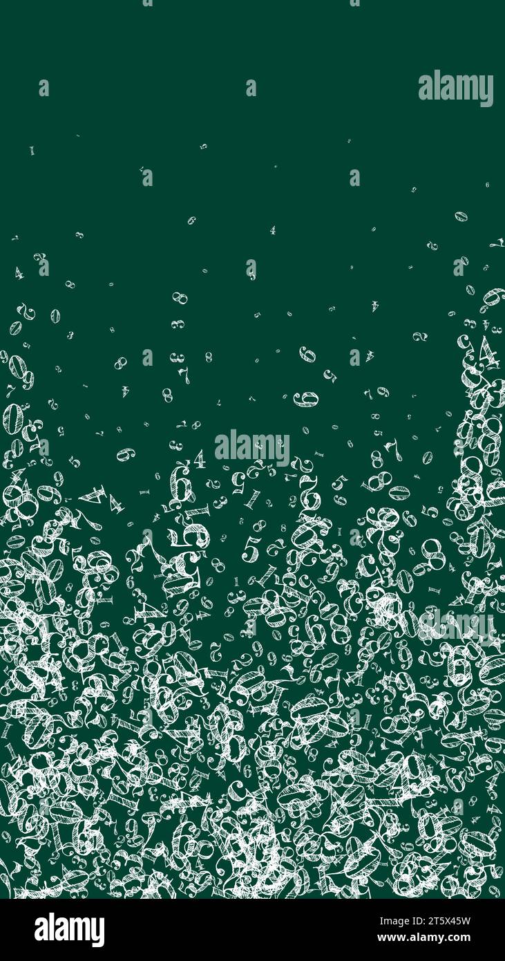 Scattered numbers. White chalk digits flying chaotic. Back to school ...