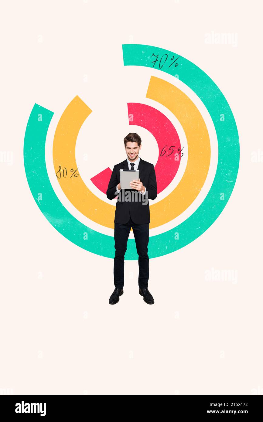 Collage artwork graphics picture of smart confident ceo showing startup ...