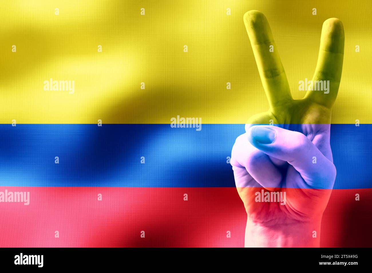 Colombia - two fingers showing peace sign and national flag Stock Photo ...