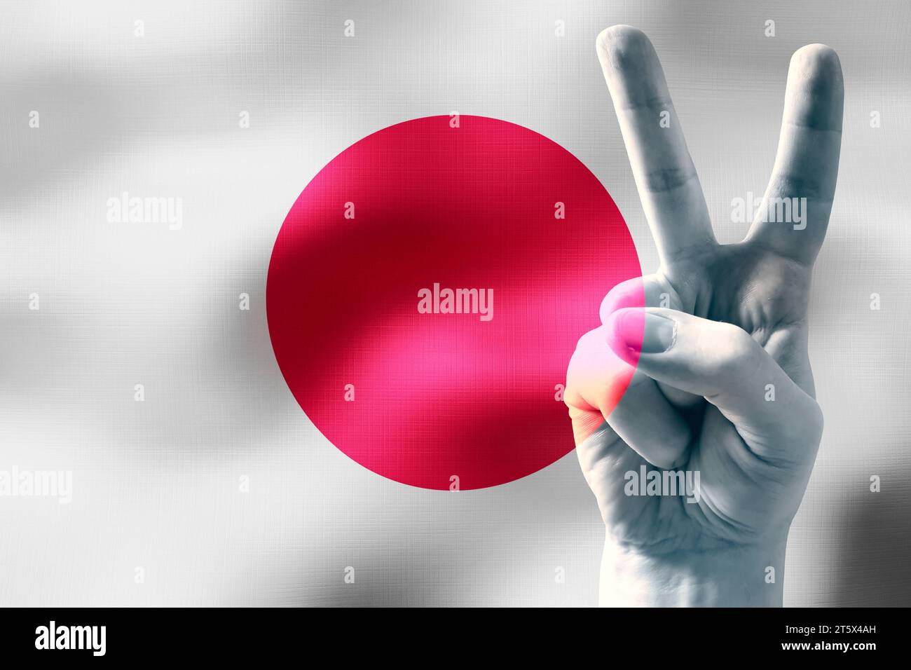 Japan - two fingers showing peace sign and national flag Stock Photo ...