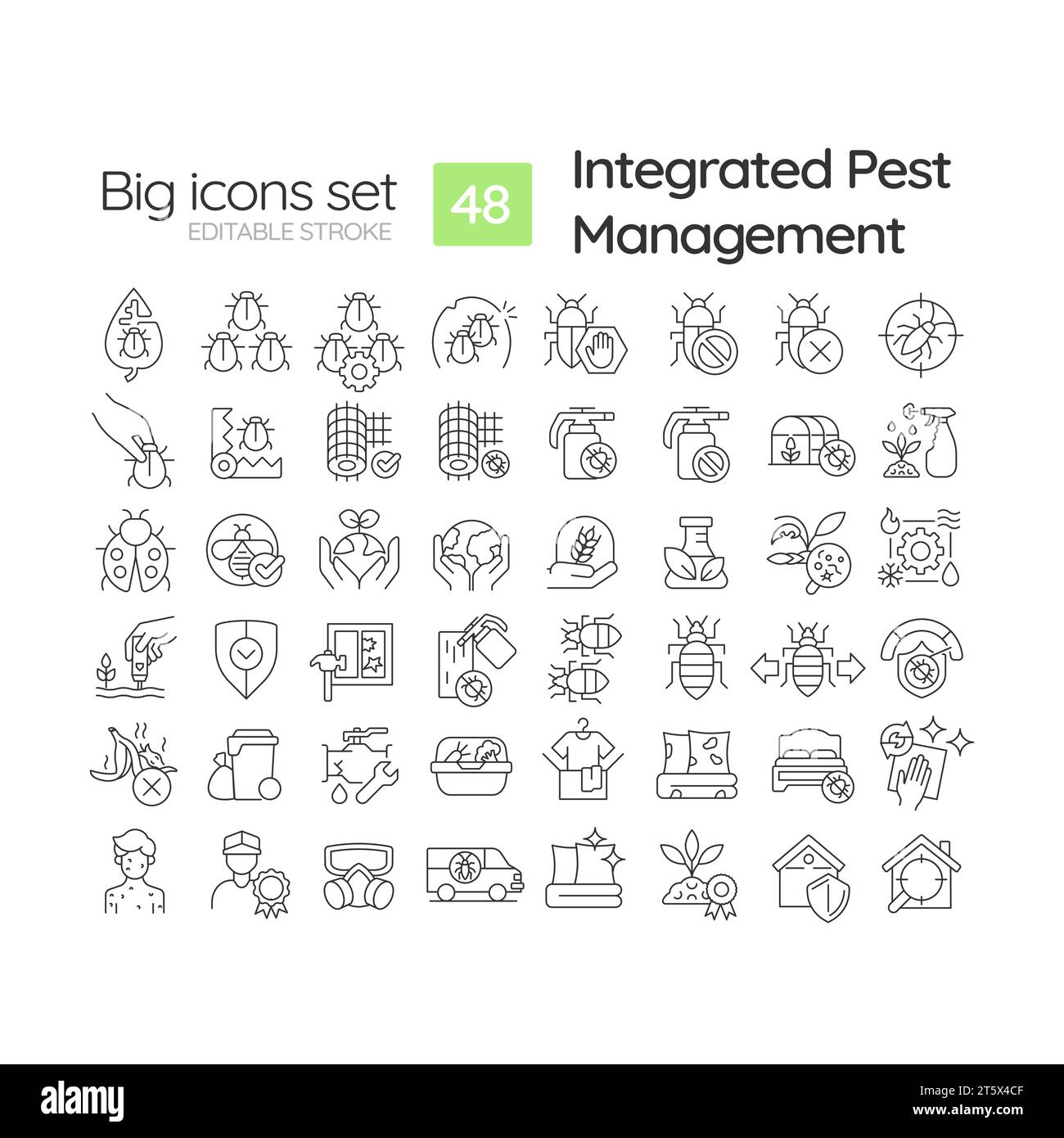 Editable black big icons set for integrated pest management Stock ...