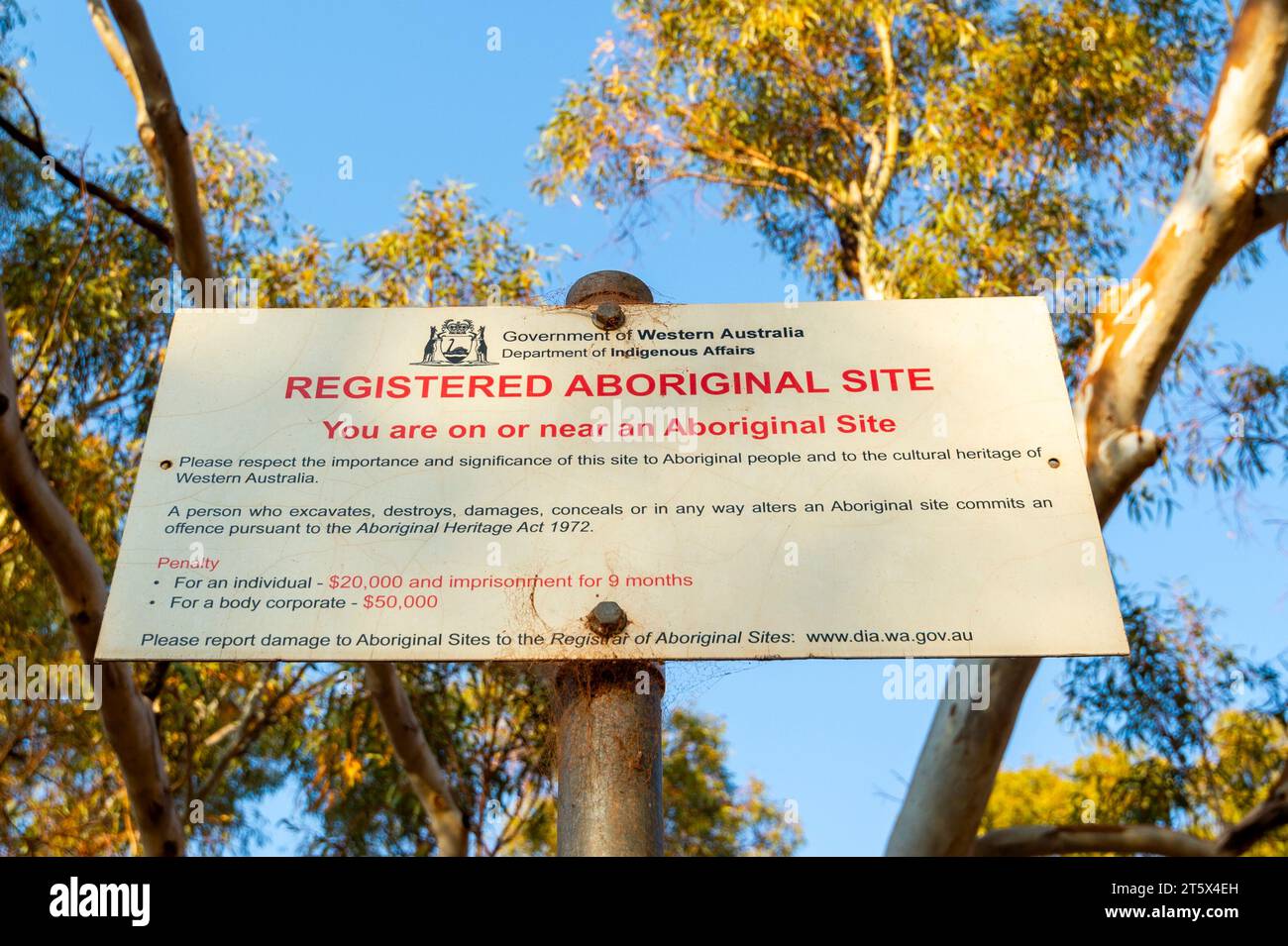 Sign for a registered Aboriginal site, Wanna Munna, Pilbara, Western ...
