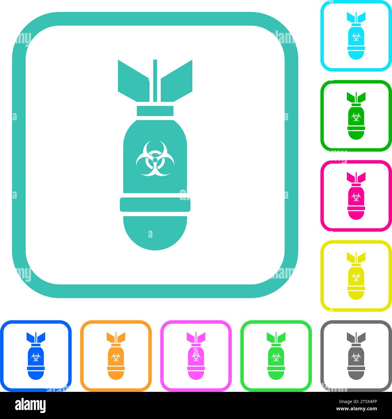 Biohazard bomb vivid colored flat icons in curved borders on white ...