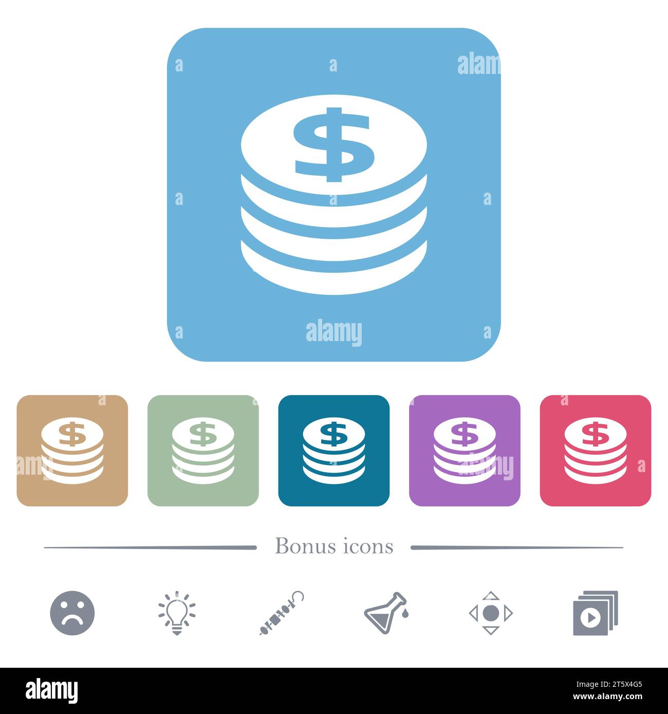 Dollar coins white flat icons on color rounded square backgrounds. 6 bonus icons included Stock ...