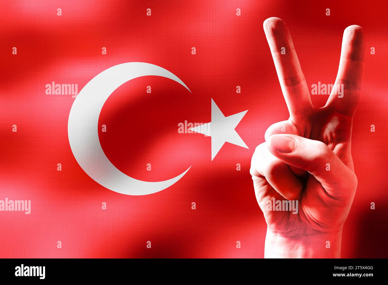 Turkey - two fingers showing peace sign and national flag Stock Photo ...