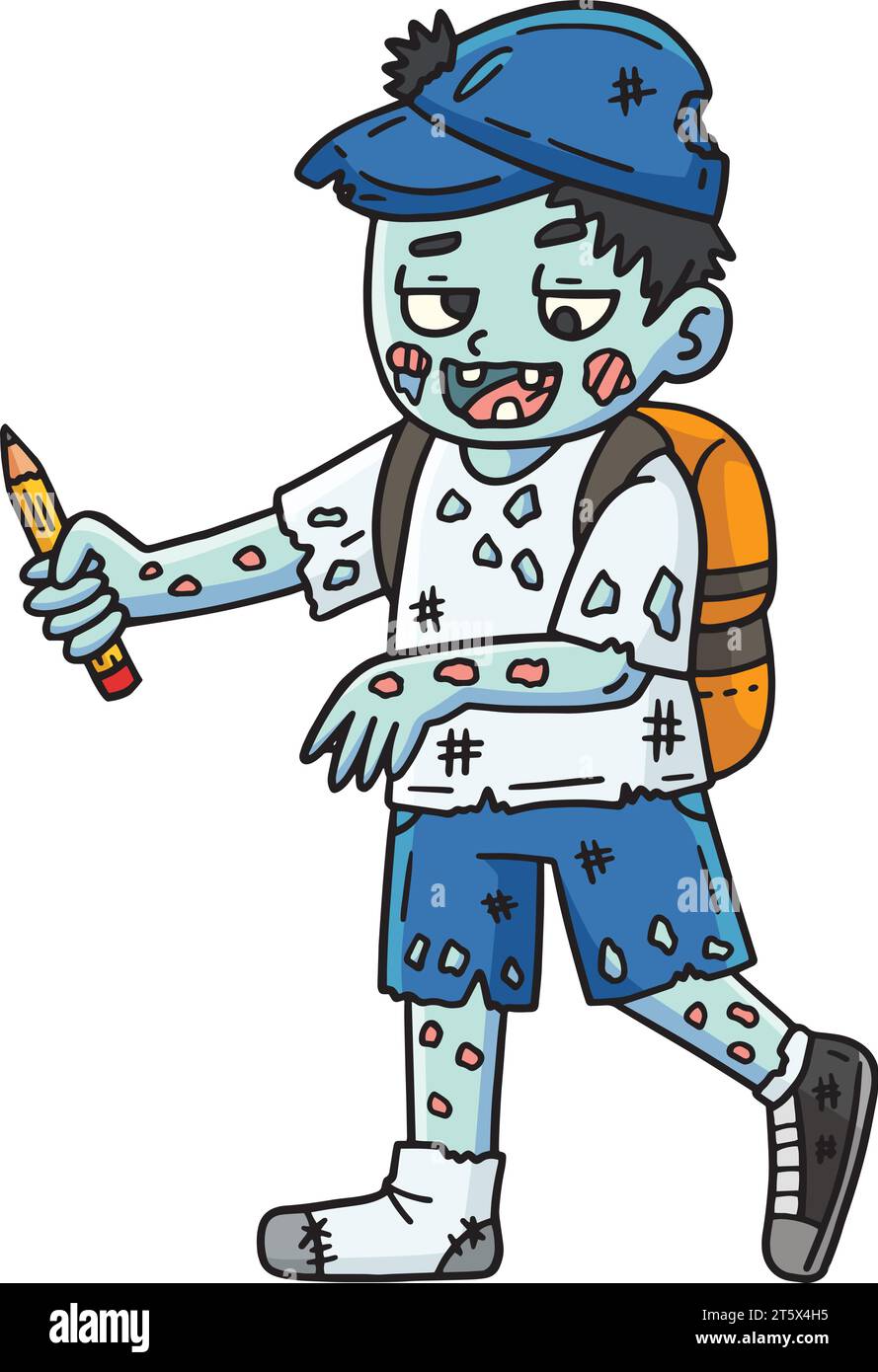 Zombie with a School Bag and Hat Cartoon Clipart Stock Vector Image ...