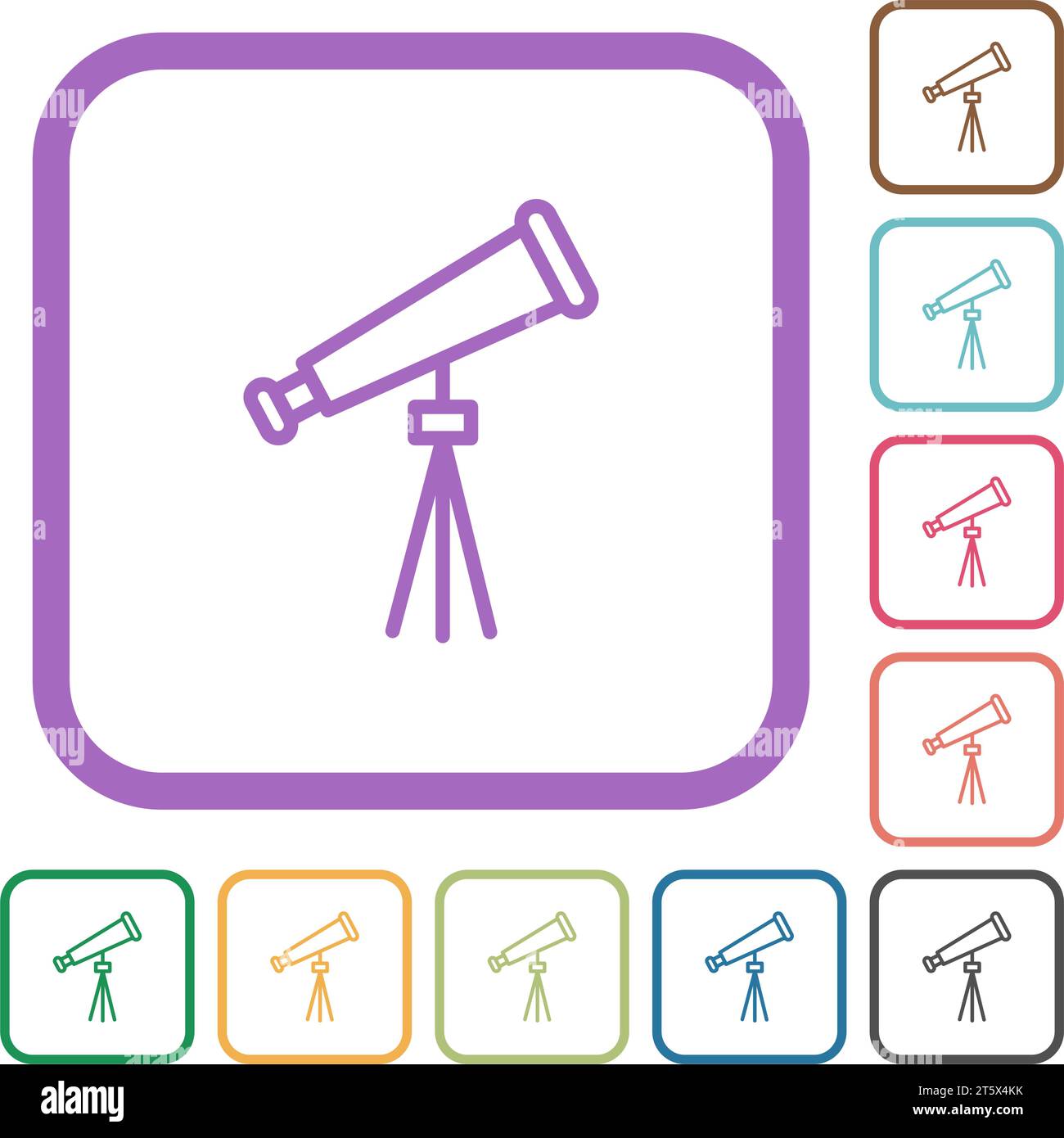 Space telescope outline simple icons in color rounded square frames on ...