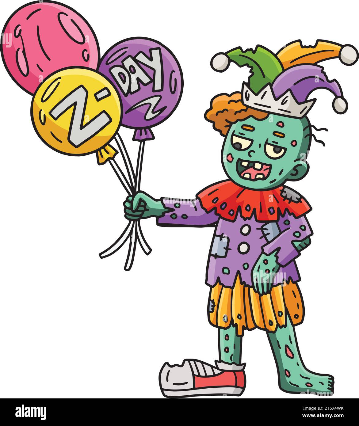 Zombie Clown with Balloons Cartoon Colored Clipart Stock Vector Image ...