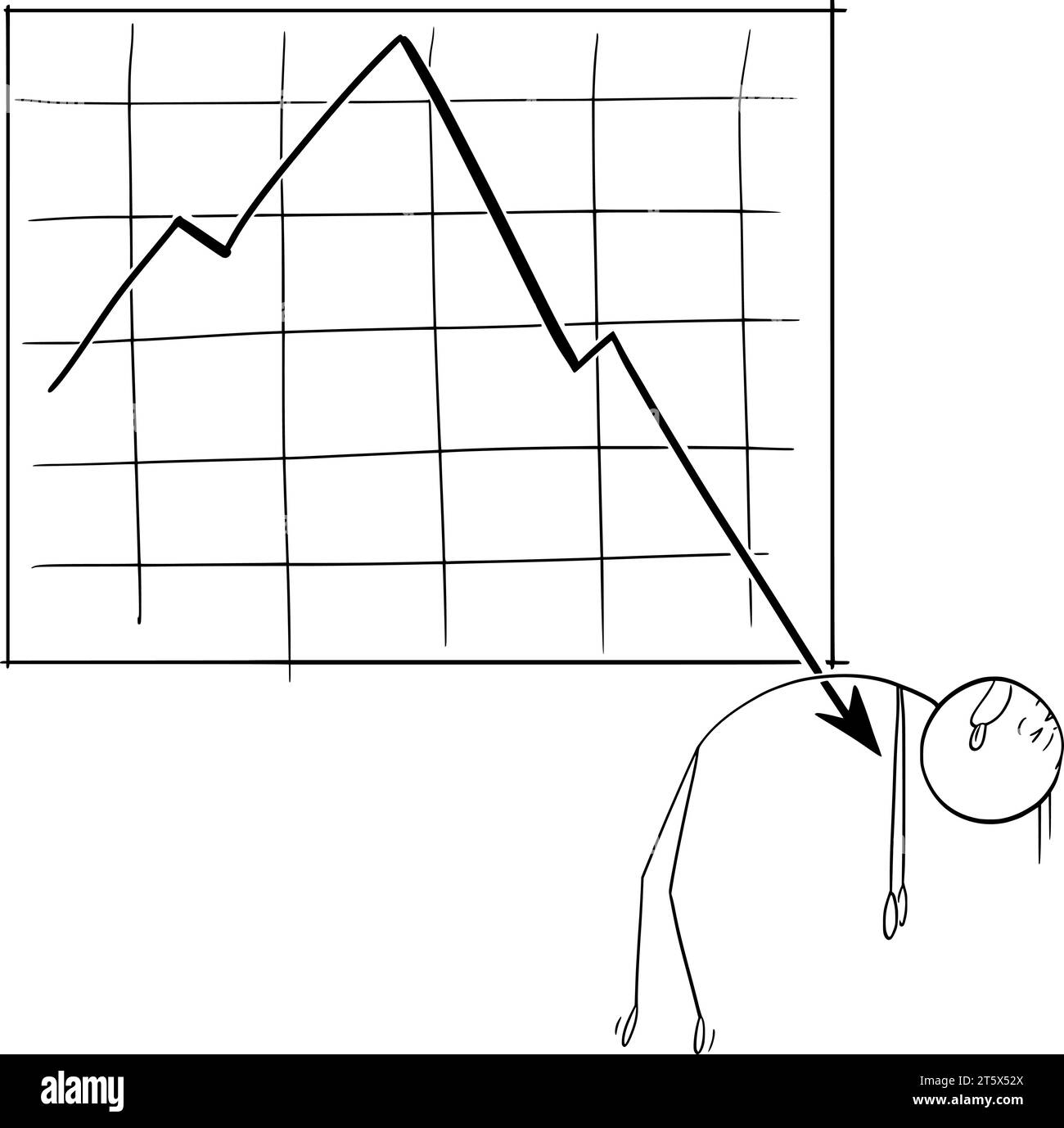Businessman and Falling Market Chart, Vector Cartoon Stick Figure ...