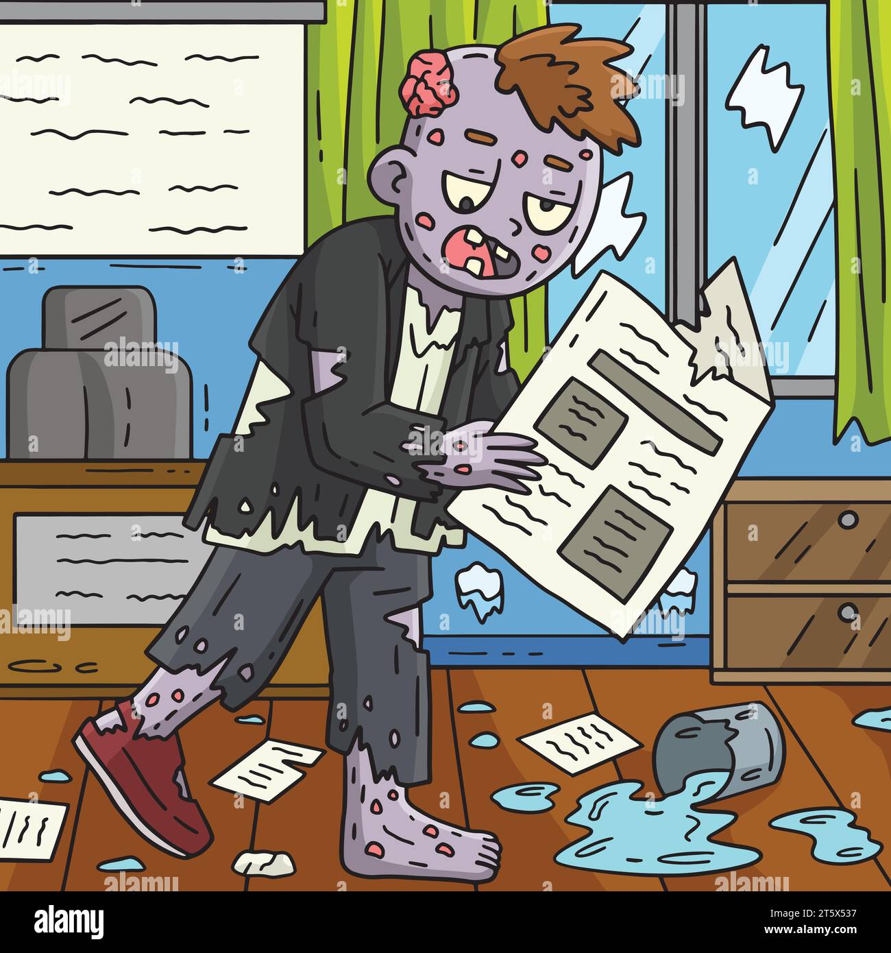 Zombie with Newspaper Colored Cartoon Illustration Stock Vector Image ...