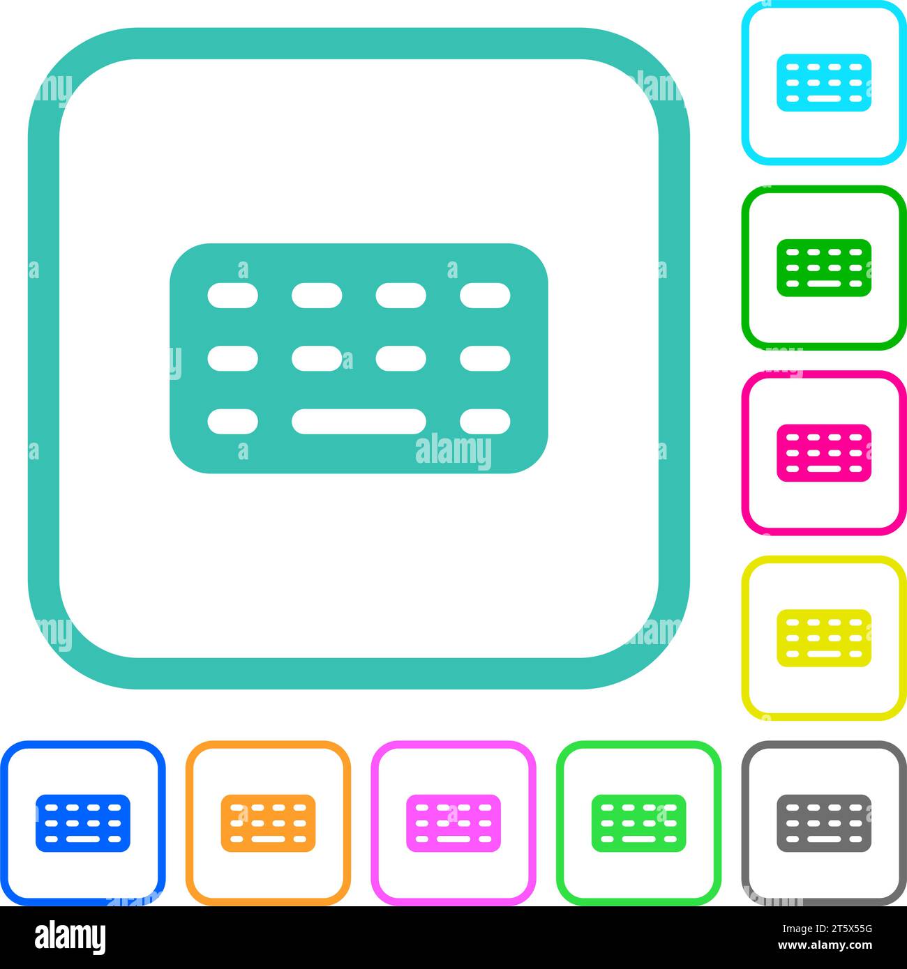 Computer keyboard vivid colored flat icons in curved borders on white ...