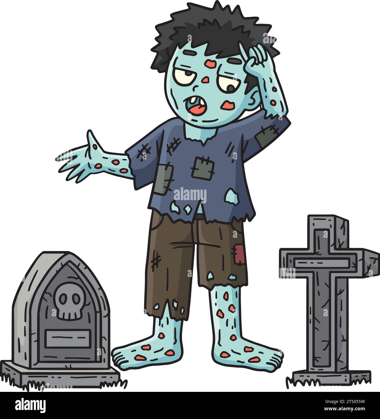 Zombie in a Cemetery Cartoon Colored Clipart Stock Vector Image & Art ...